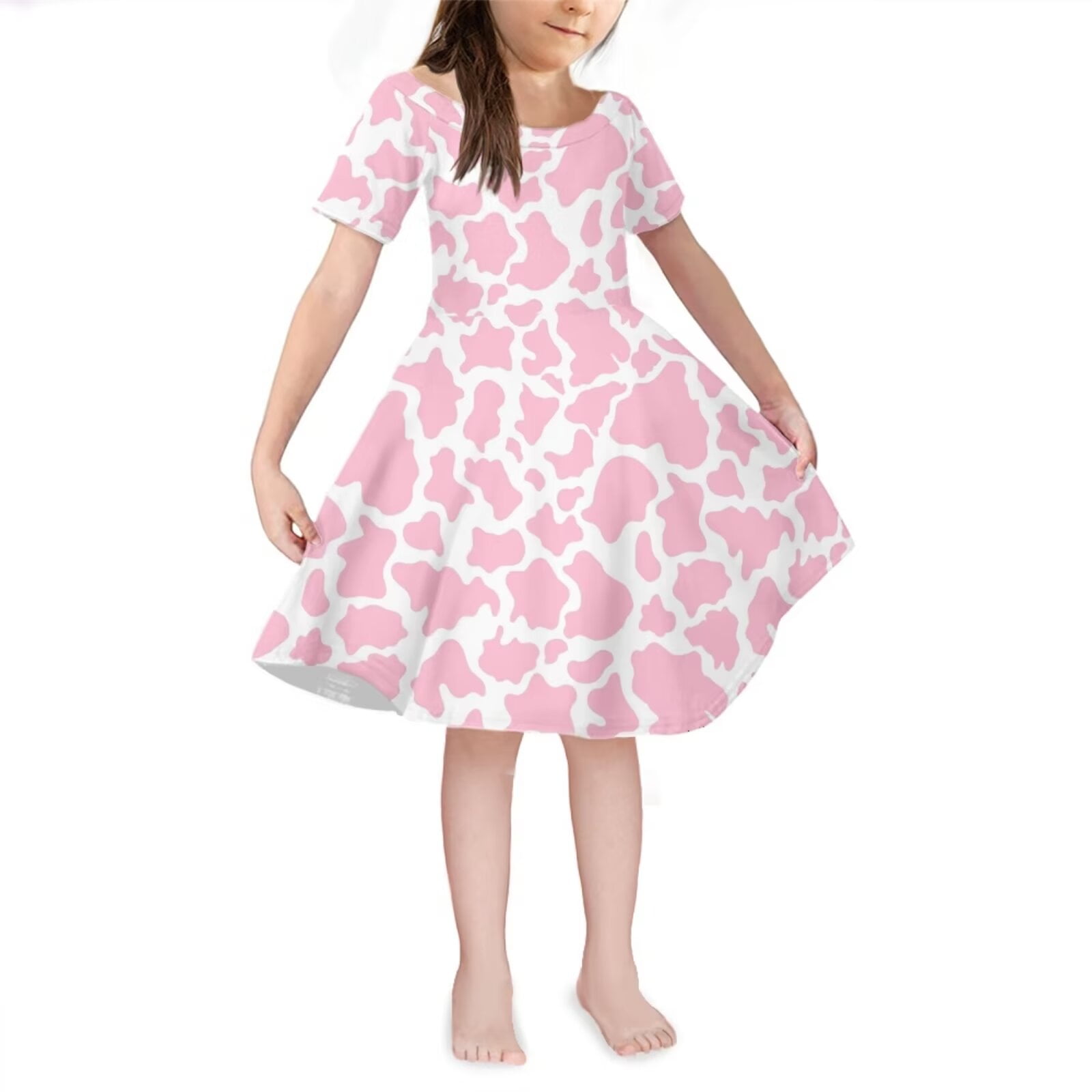 Suhoaziia Pink Cow Pattern Midi Dresses for Teens Lightweight Fashion ...