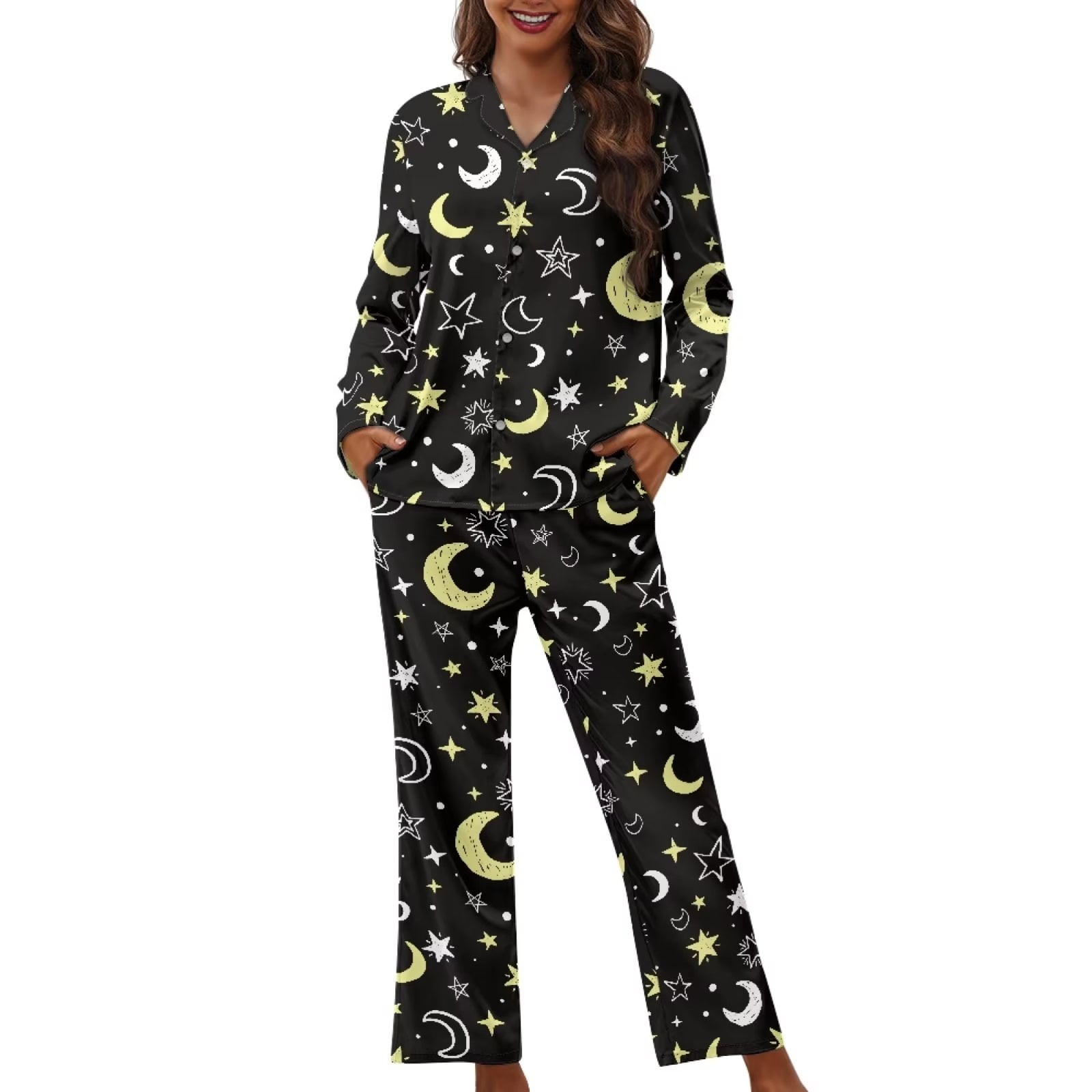 Suhoaziia Star Moon Wave Dot Pajamas Pants for Women Comfortable ...