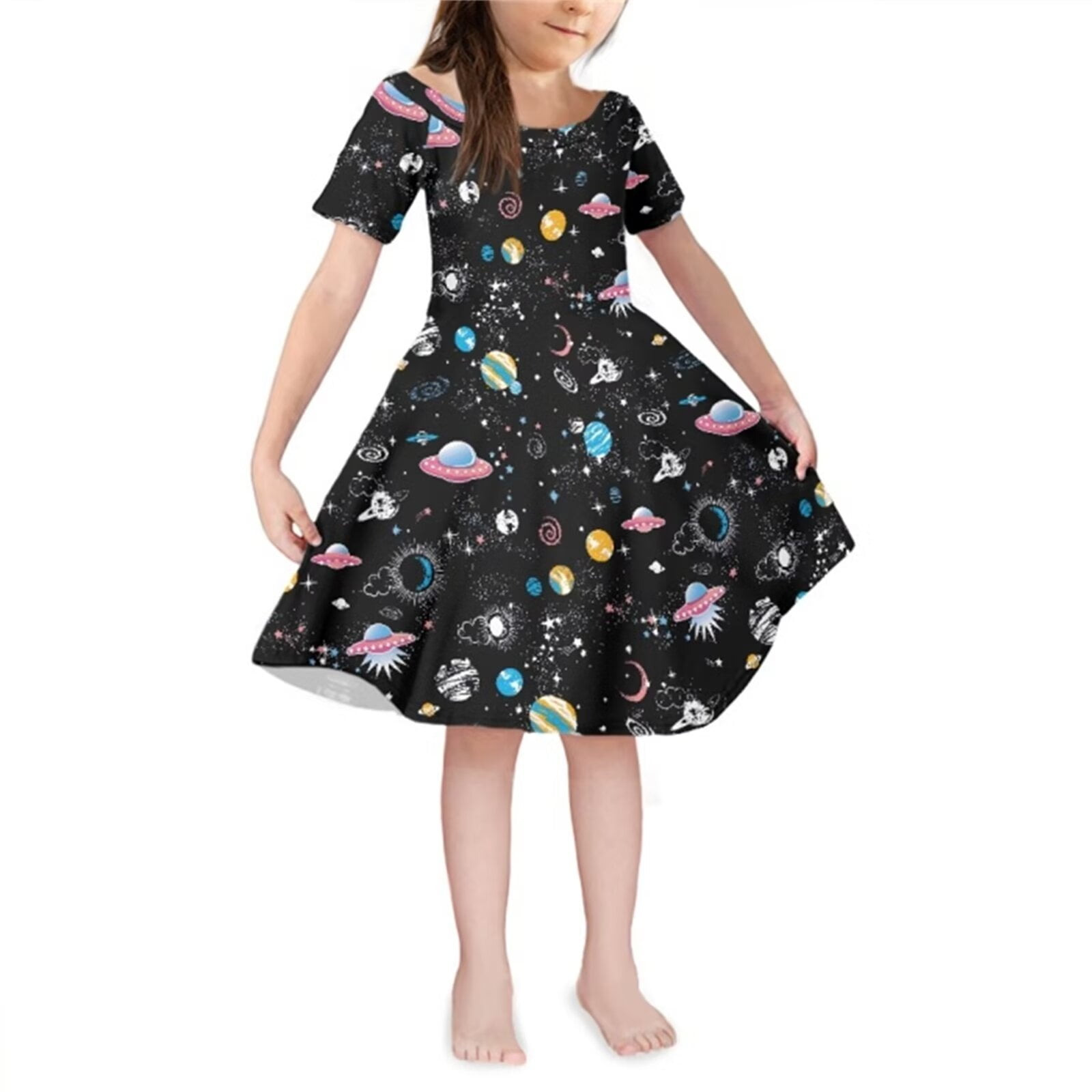 Suhoaziia Twirly Dresses for Little Girls Swing Twirl Clothes Casual ...