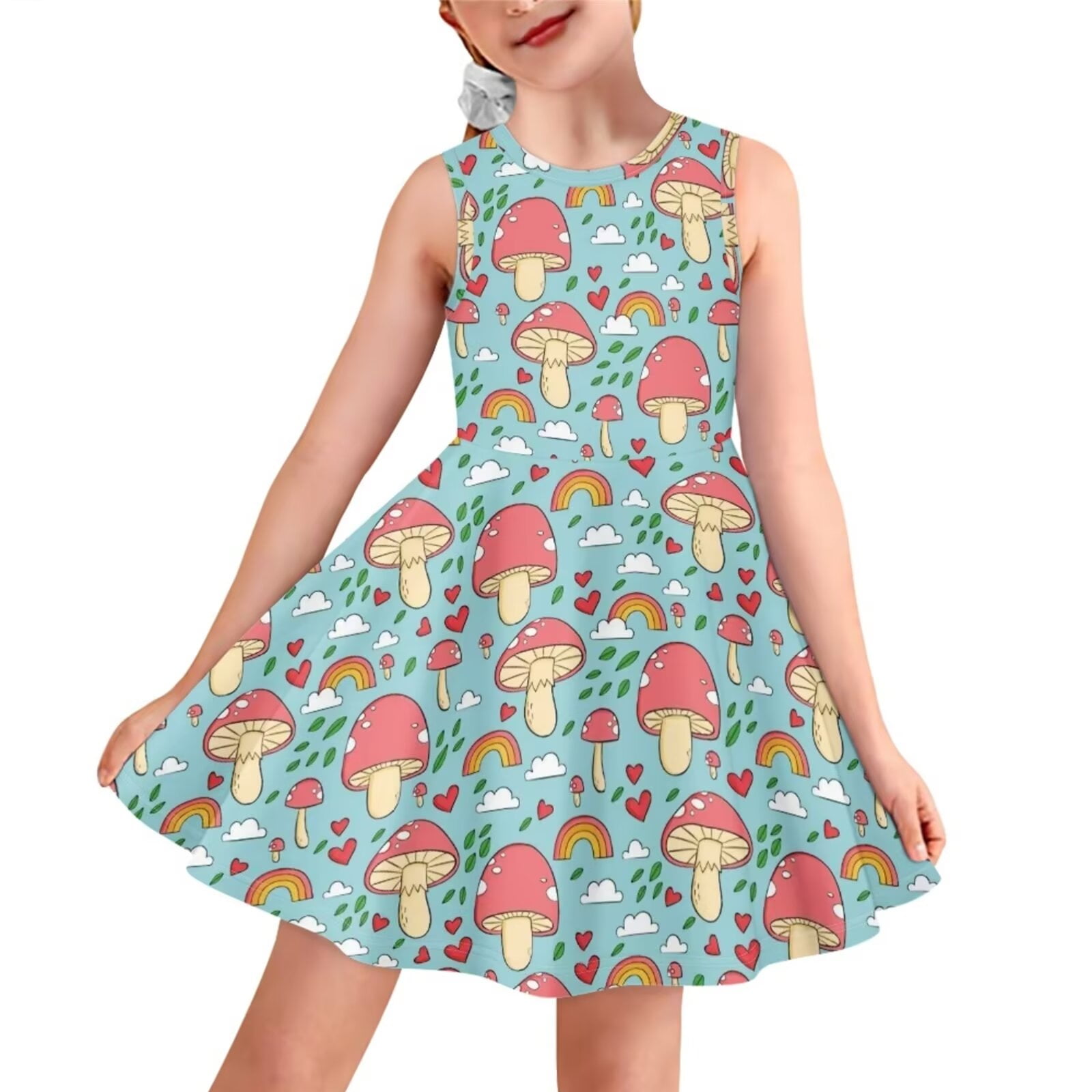 Suhoaziia Twirly Dresses for Toddlers Cartoon Rainbow Mushroom Casual ...