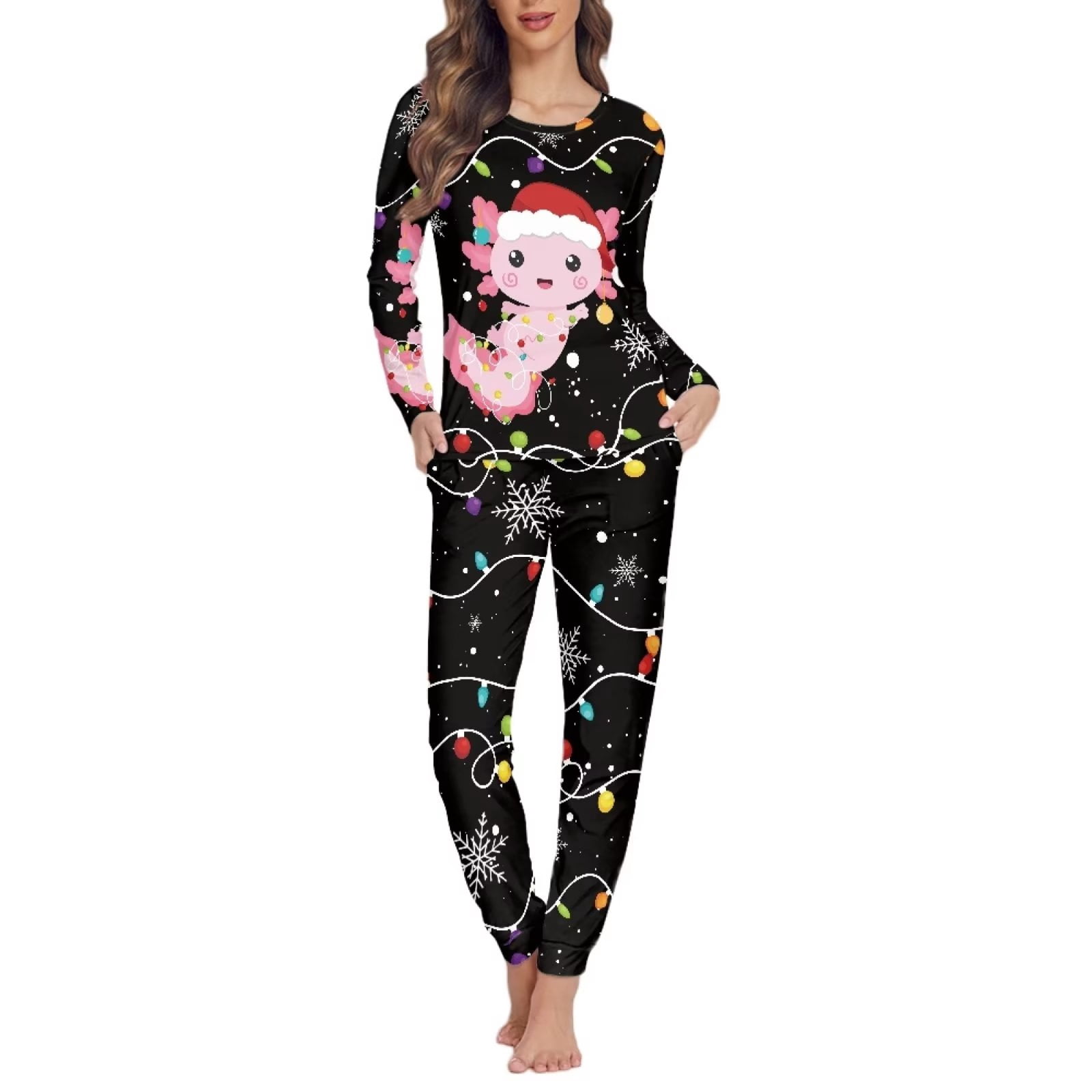Suhoaziia Women Pajama Sets Aesthetic Long Sleeve Axolotl Lights ...