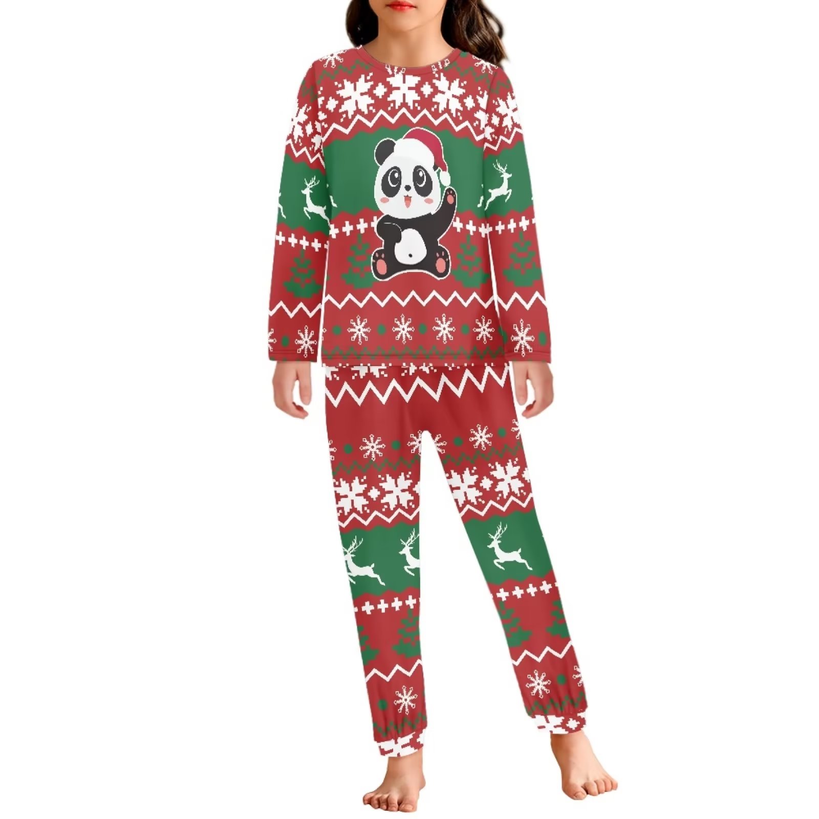 Suhoaziia Youth Pjs Girls Sleepwear Print Graphic Christmas Hat Panda ...