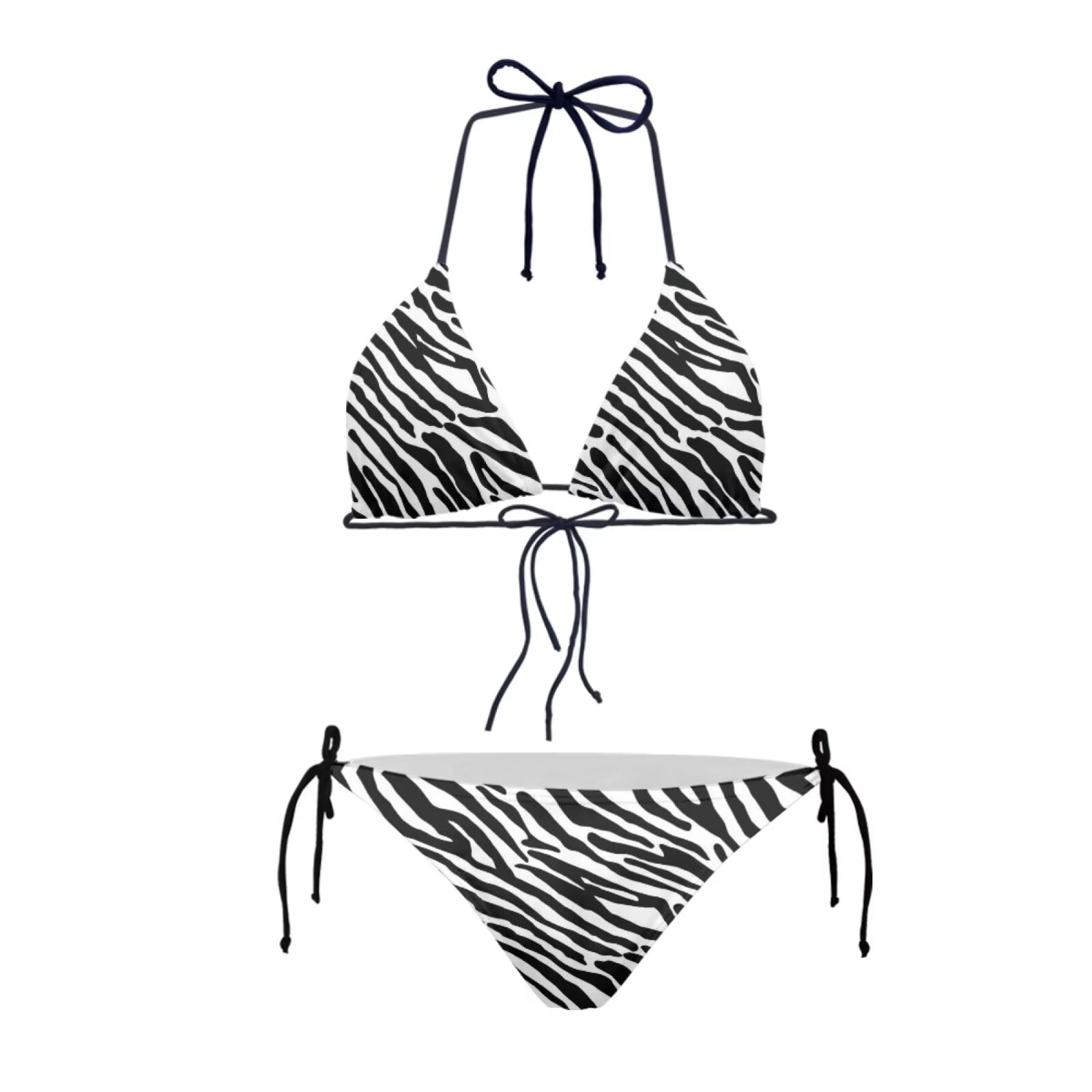Suhoaziia Zebra Print Swimsuit Women Tankinis Sets Halter Ruched Casual ...