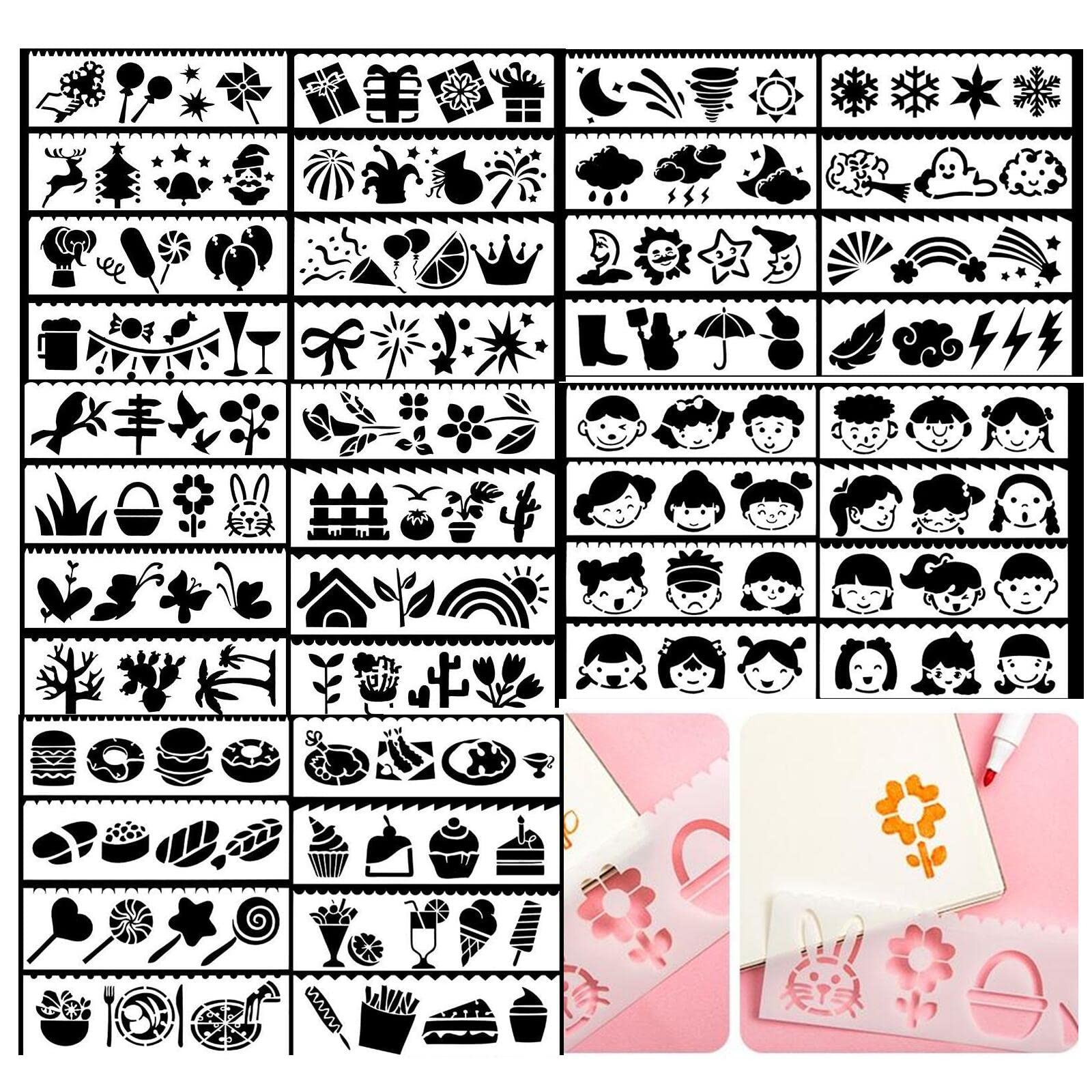 SuiGlory 40 Pieces Journal Stencil Set Plastic Journal Stencils for ...