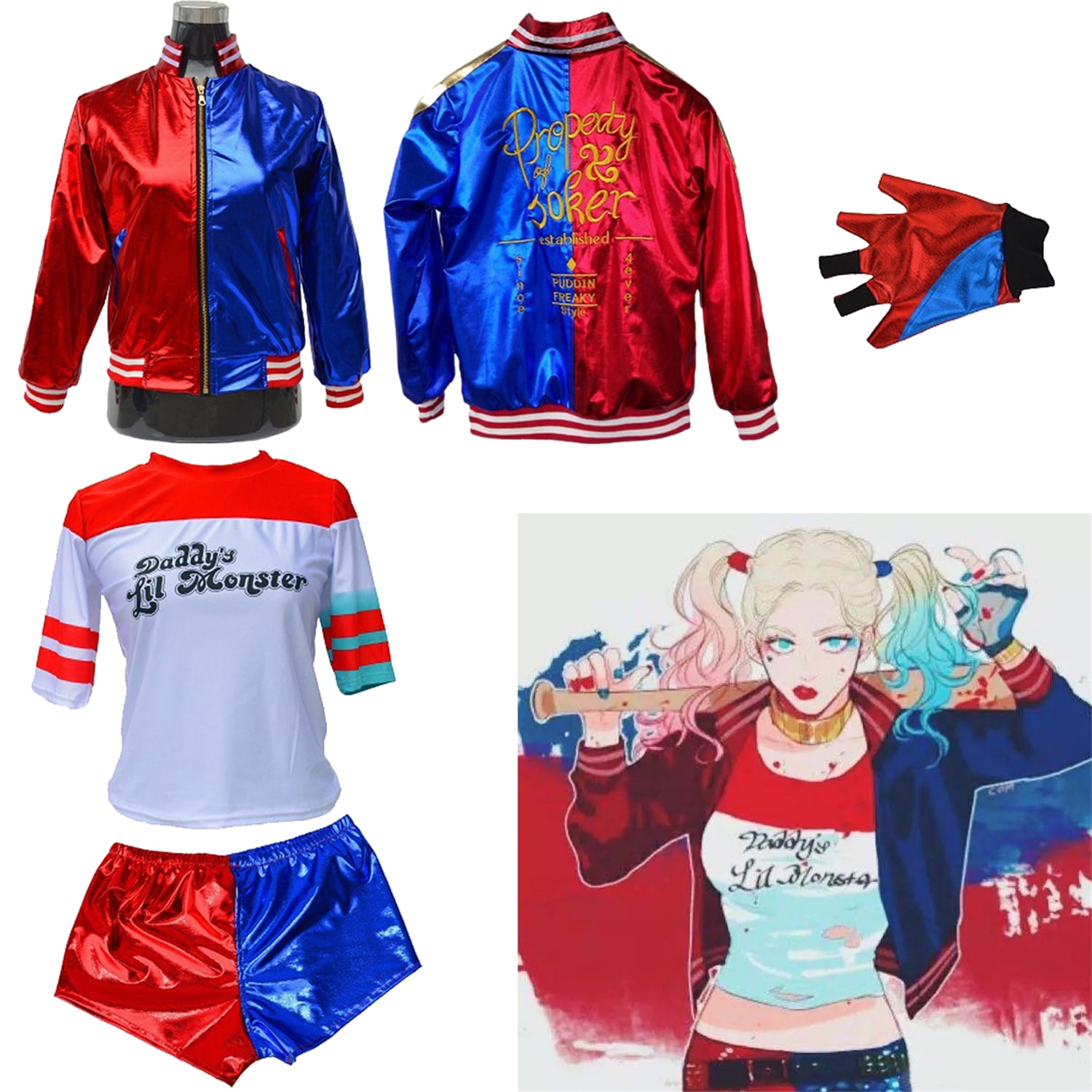Suicide cosplay Costumes Quinn Squad Harley Monster T Shirt coat Jacket ...
