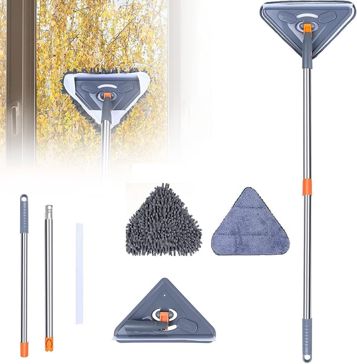 Suicune 360 Rotatable Triangle Mop with Long Handle Microfiber Flat ...