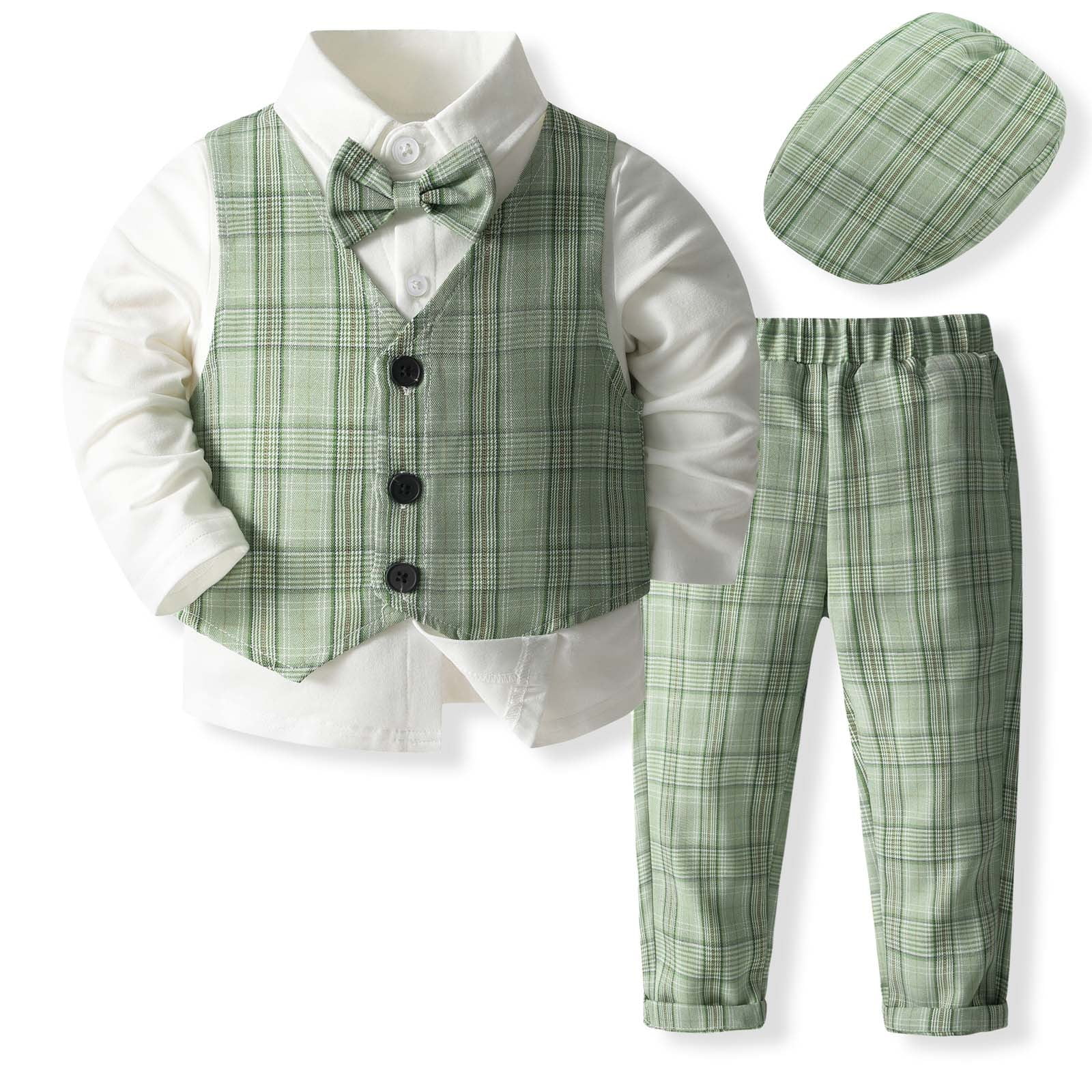 Suilloe Toddler Boys Outfit Sets Long Sleeve Shirt And Pants Plaid Vest ...