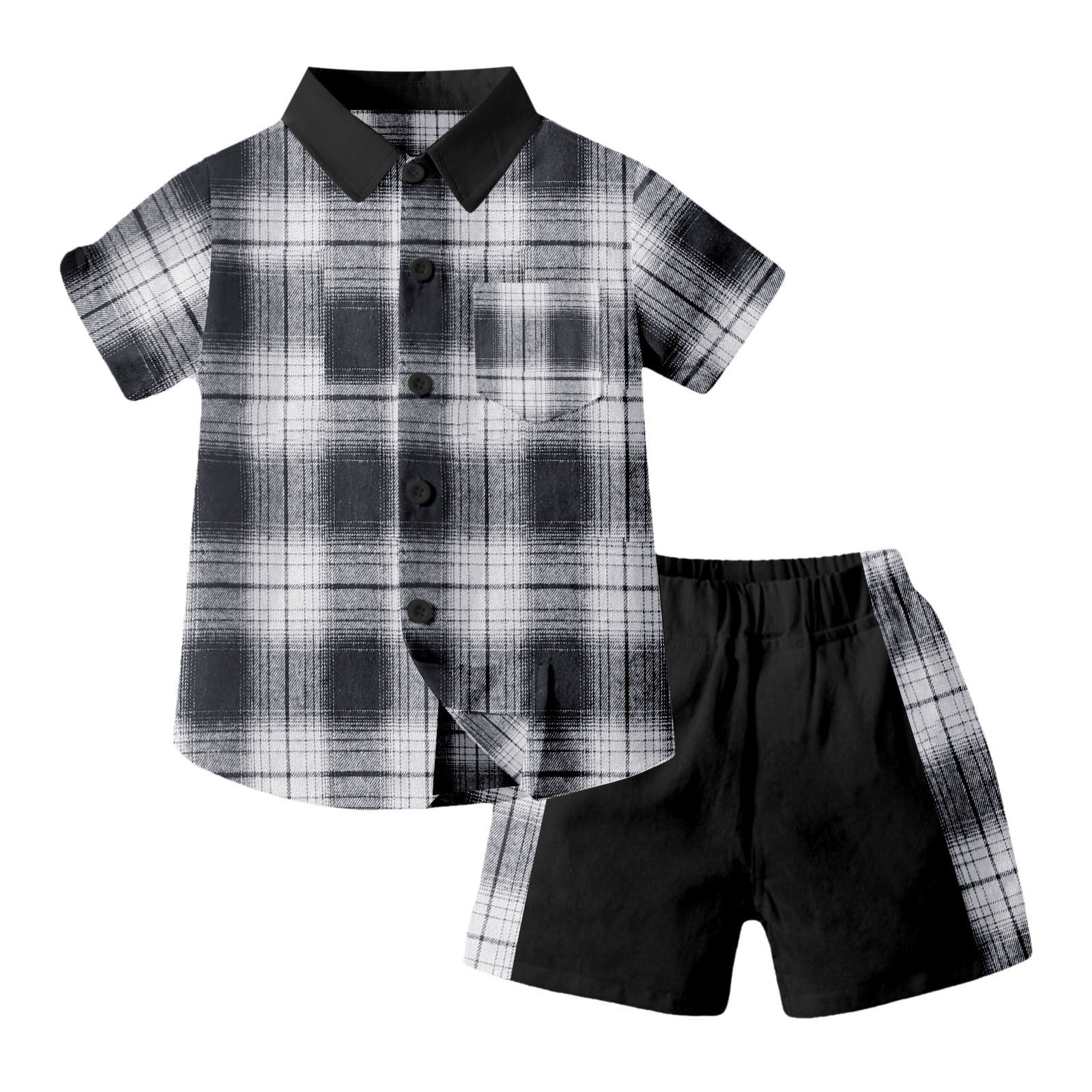 Suilloe Toddler Boys Outfit Sets Short Sleeve Plaid Prints Turn-Down ...
