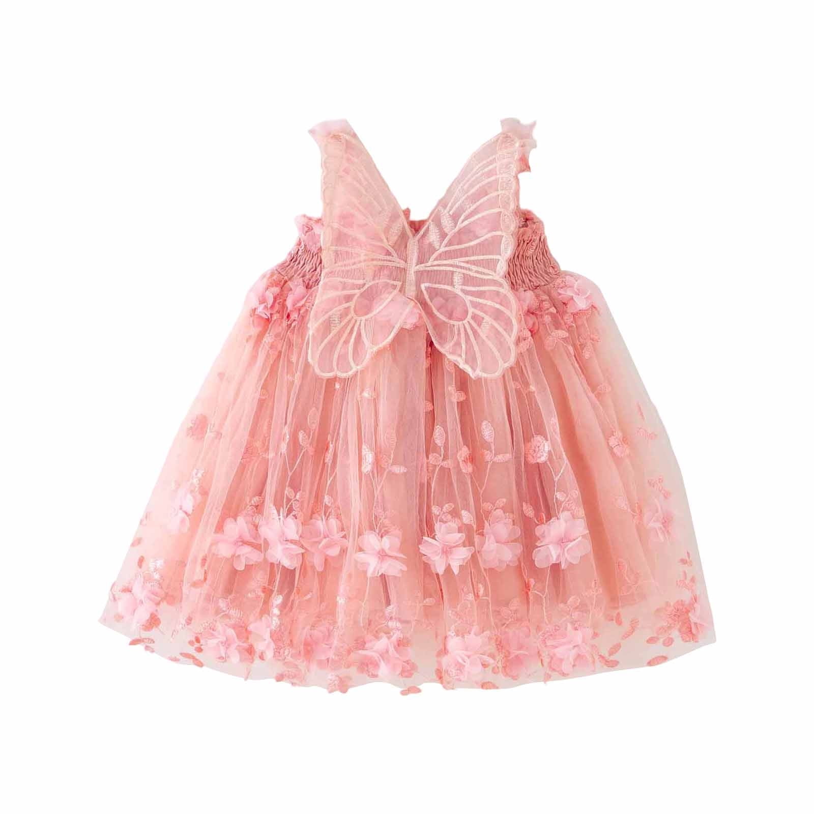 Suilloe Toddler Girls Dress Sleeveless Embroidered 3D Butterfly Wing ...