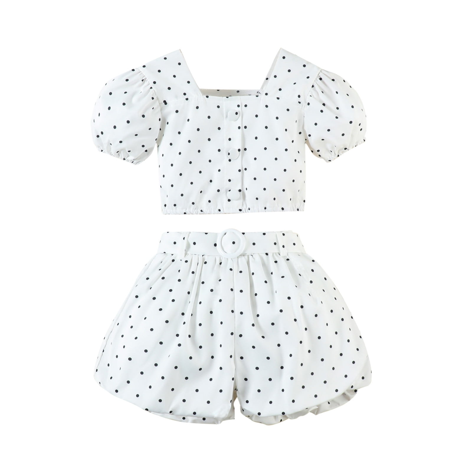 Suilloe Toddler Girls Outfit Sets Puff Sleeve Polka Dots Tops And Skirt ...