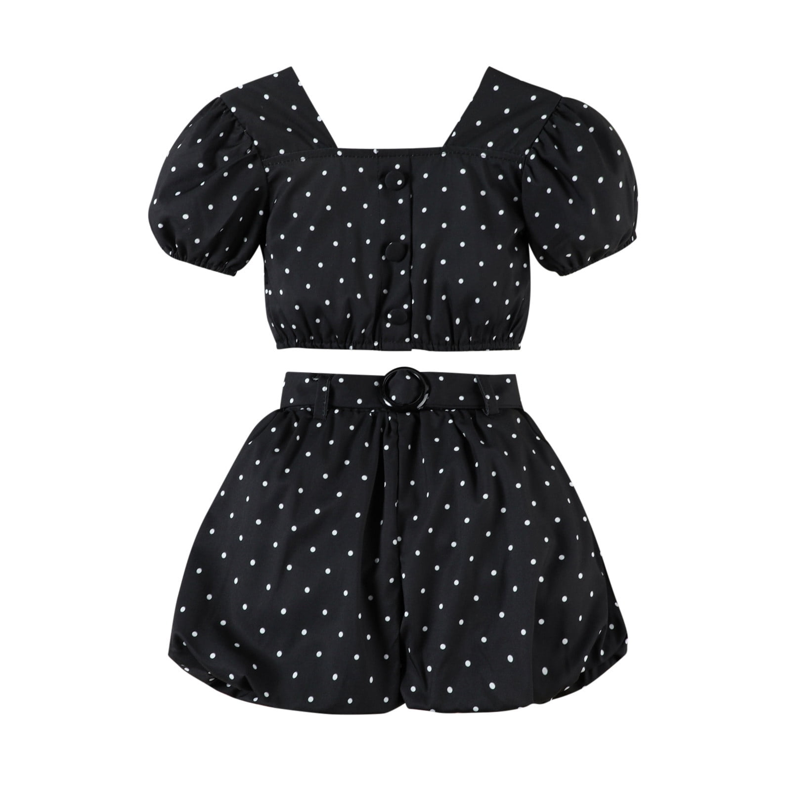 Suilloe Toddler Girls Outfit Sets Puff Sleeve Polka Dots Tops And Skirt ...