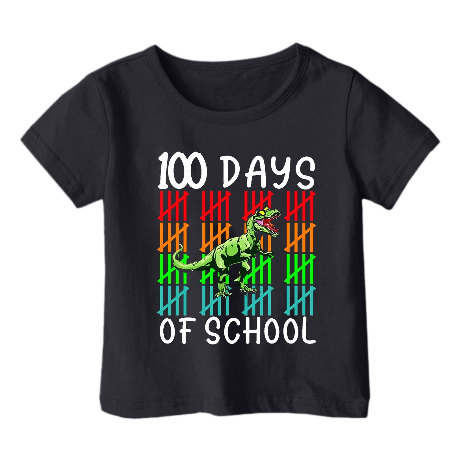 Suilloe Toddler Girls Tee Tops 100 Days Of School Printed Round Neck Short Sleeve Top Summer ...