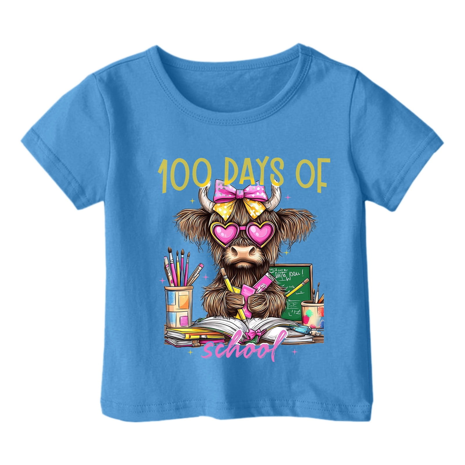 Suilloe Toddler Girls Tee Tops 100 Days Of School Printed Round Neck ...