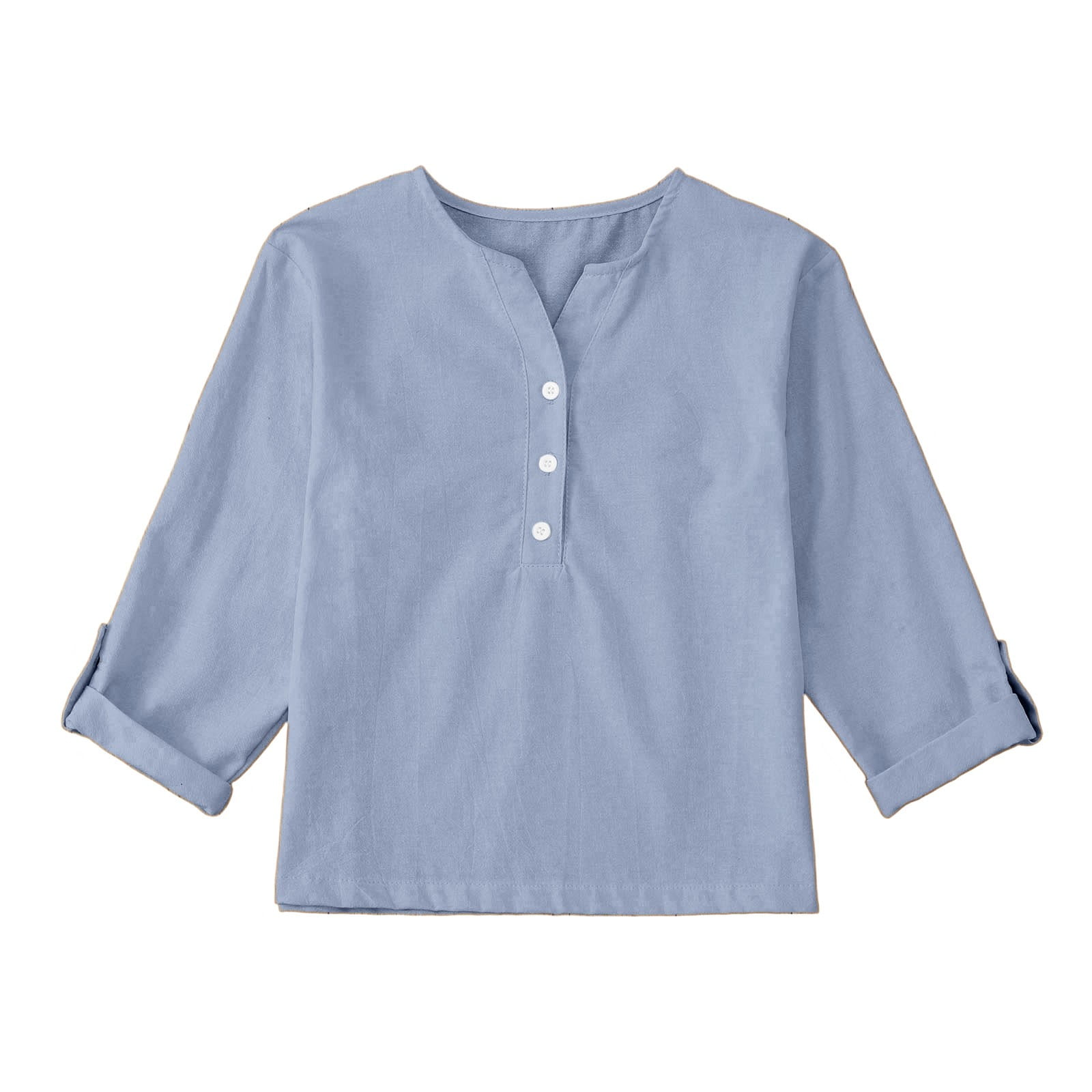 Suilloe Toddler Girls Tops Linen 3/4 Sleeve Buttons V-Neck Blouses ...