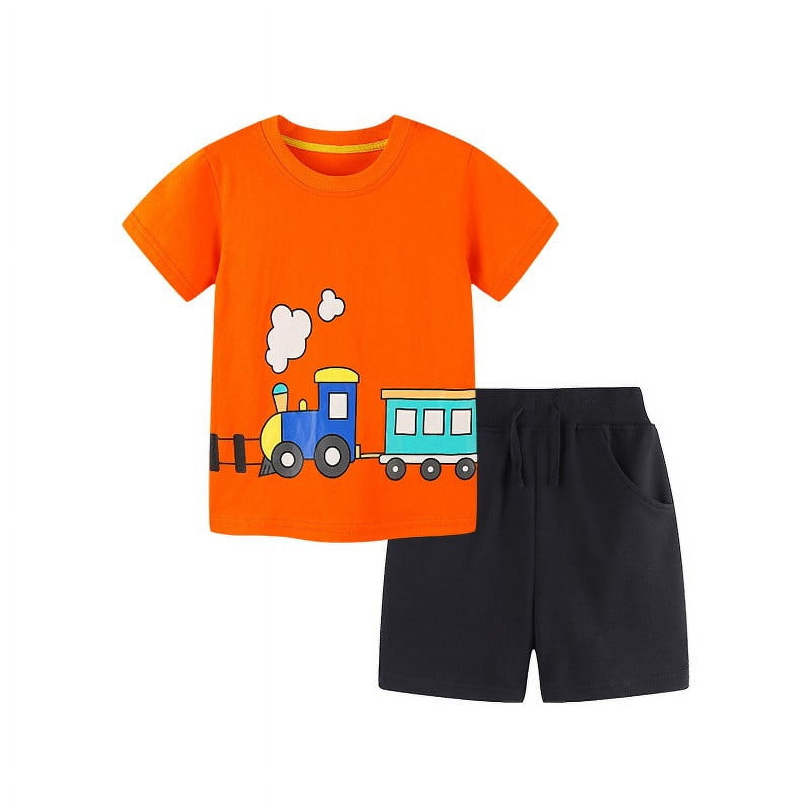 Suilloe Toddler Kids Outfit Sets Cartoon Train Print Short Sleeved T ...