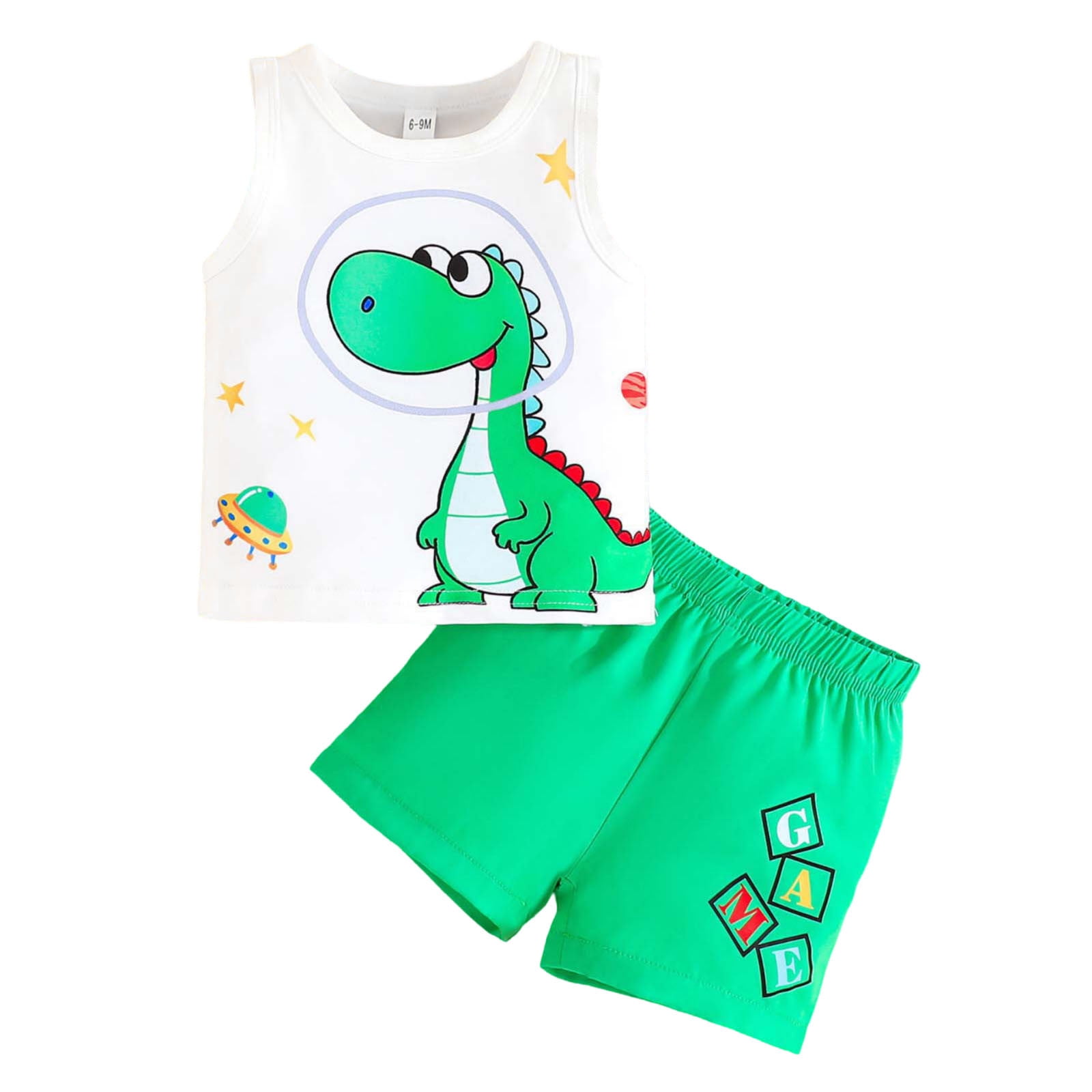 Suilloe Toddler Kids Outfit Sets Sleeveless Cartoon Dinosaur Prints ...