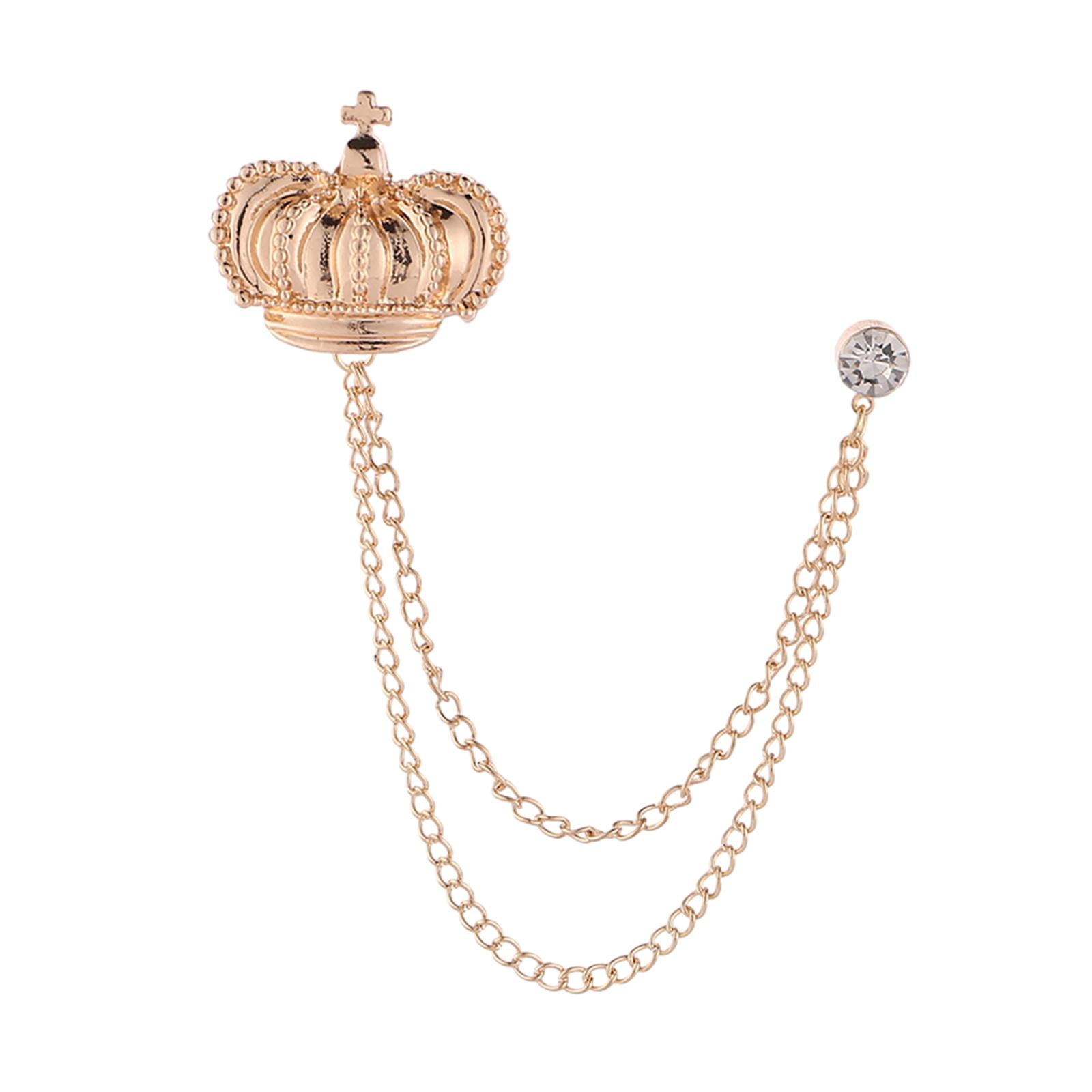 Suit Brooch with Chain Men's Brooch Suit Pin Badge Anniversary Crown ...