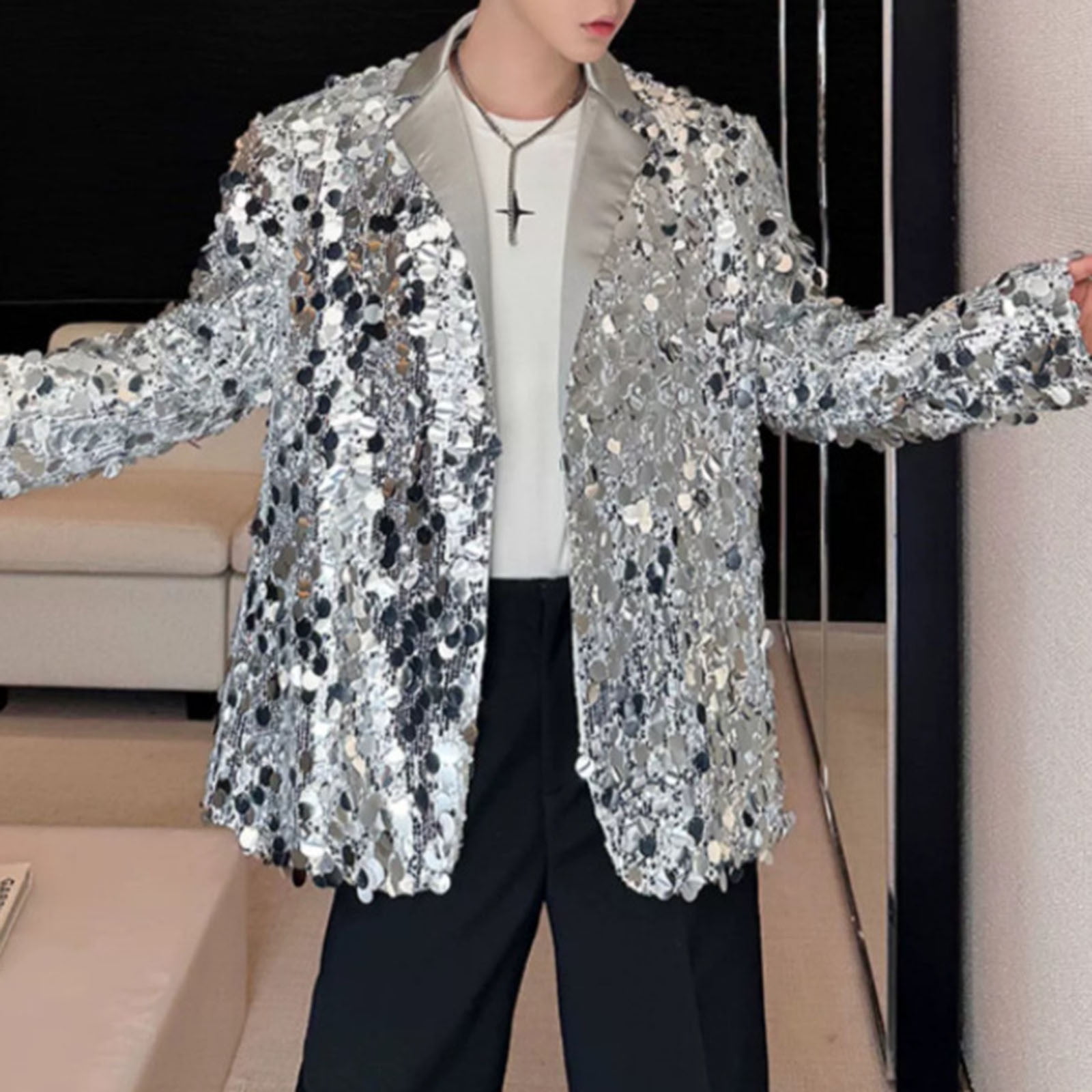 Suit Men's Sequin StageSilverL - Walmart.com