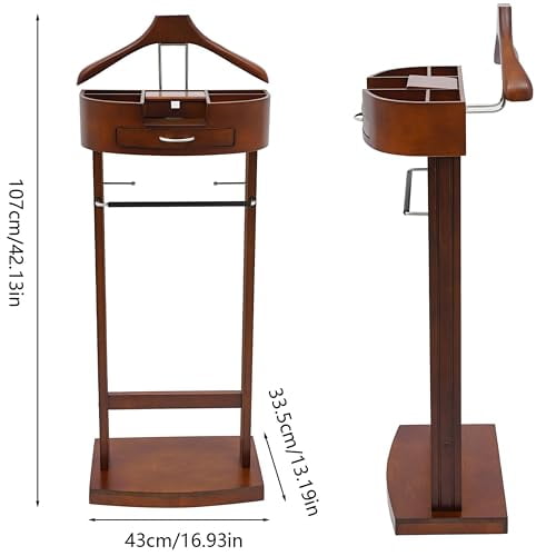 Suit Rack Valet Stand with Shoe Shelf, Tie & Belt Hooks, Trouser Bar ...
