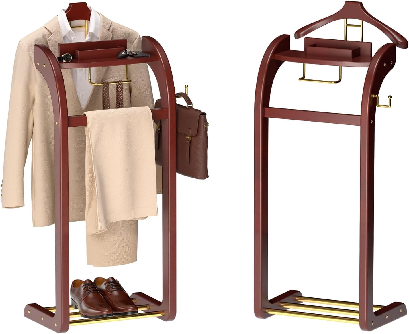 Suit Valet Stand for Men Wood Mens Valet Stand with Base Contour Hanger ...