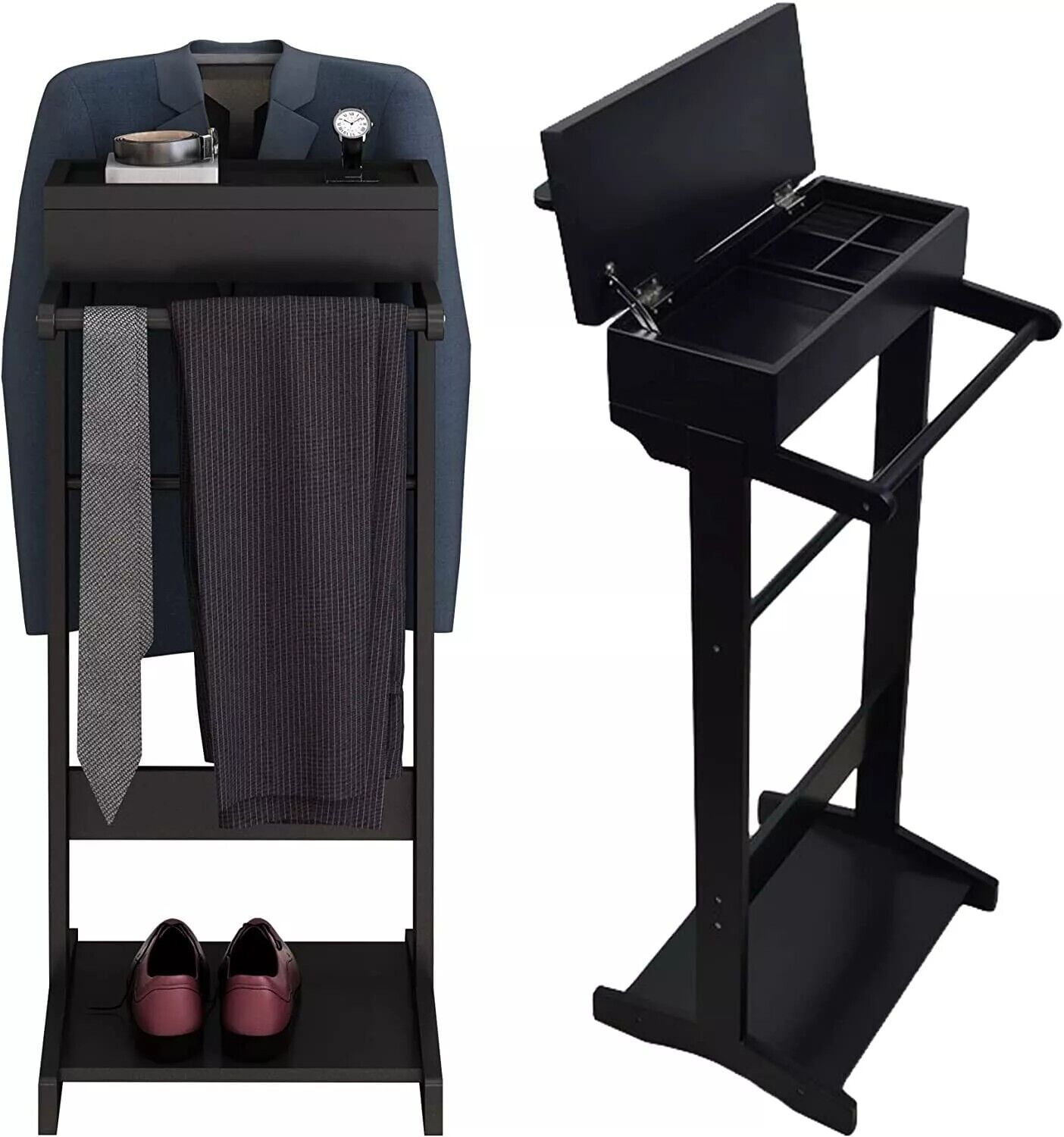 Suit Valet Stand with Top Tray, Wooden Valet Stand, 42 '' Tall ...