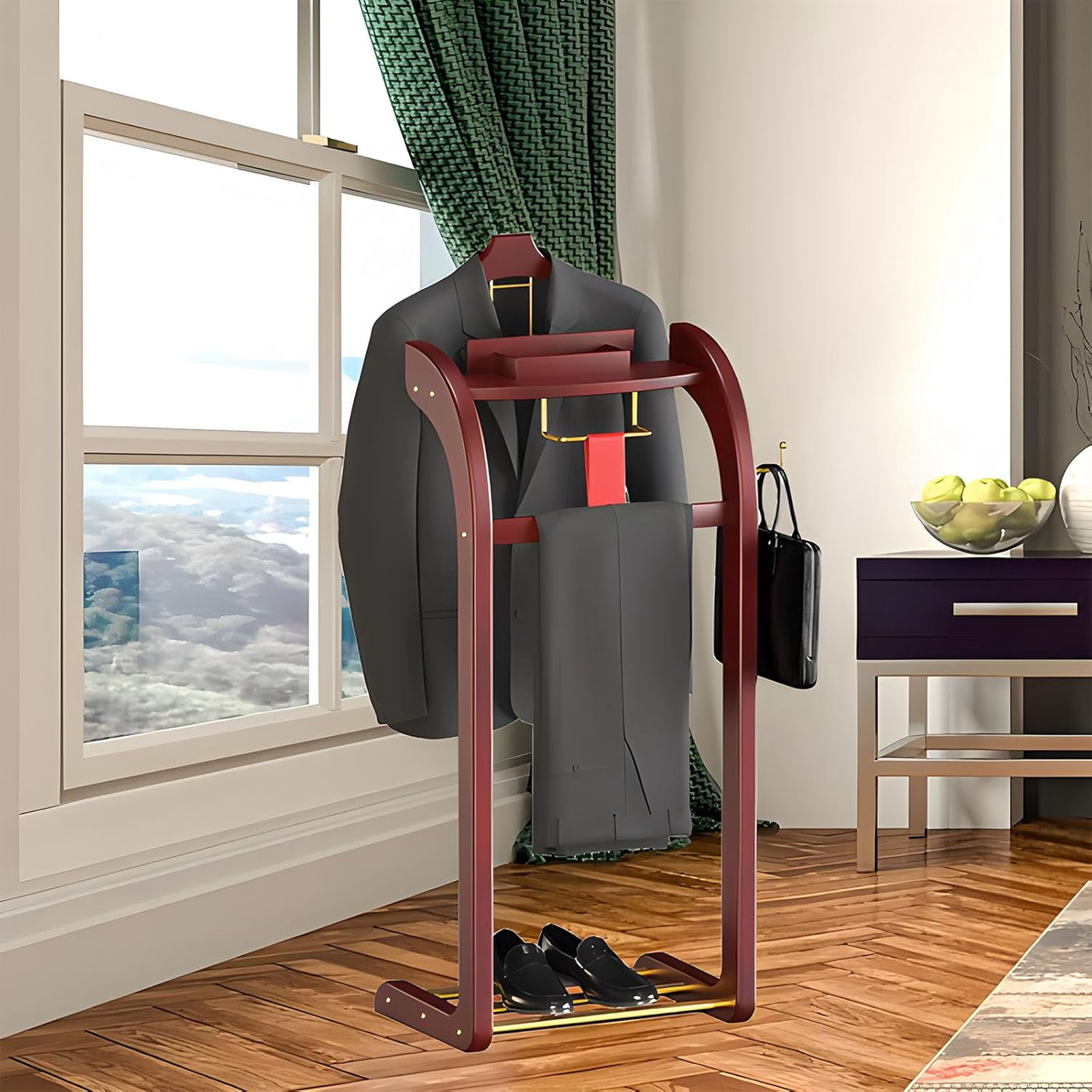 Suit Valet Stands for Women and Men Wood Valet Stand with Base Wardrobe ...