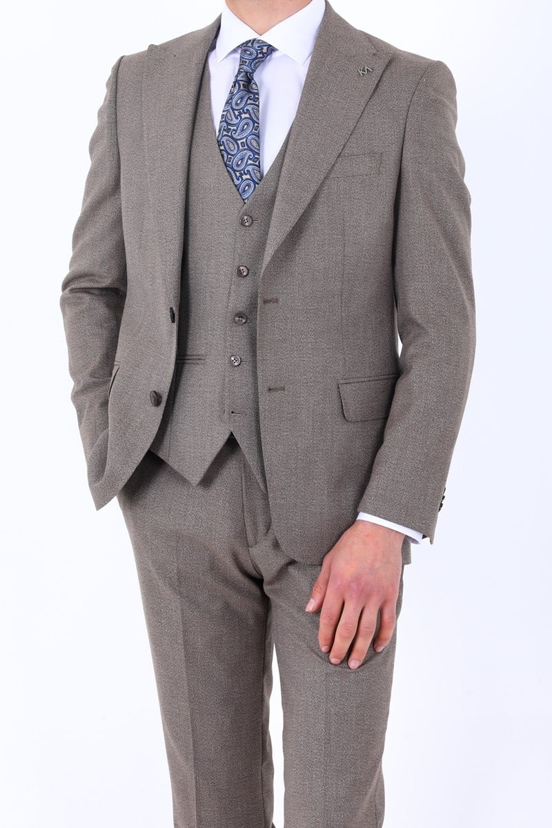 Suit, Vest Dovetail Collar Slim Fit Weaving Light Brown Stylish Men's ...