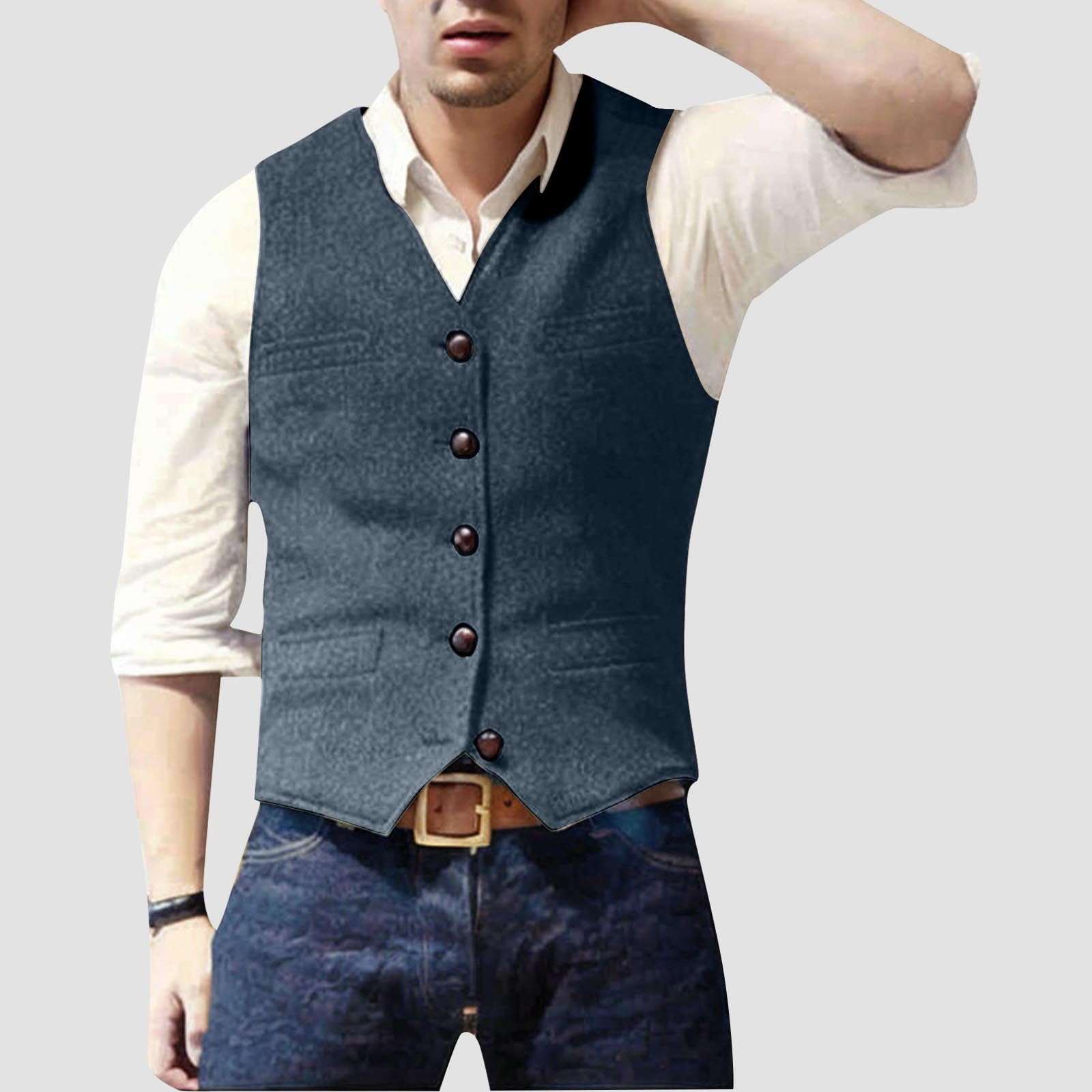 Suit Vest for Men Sleeveless Button-Down V Neck Business Work ...