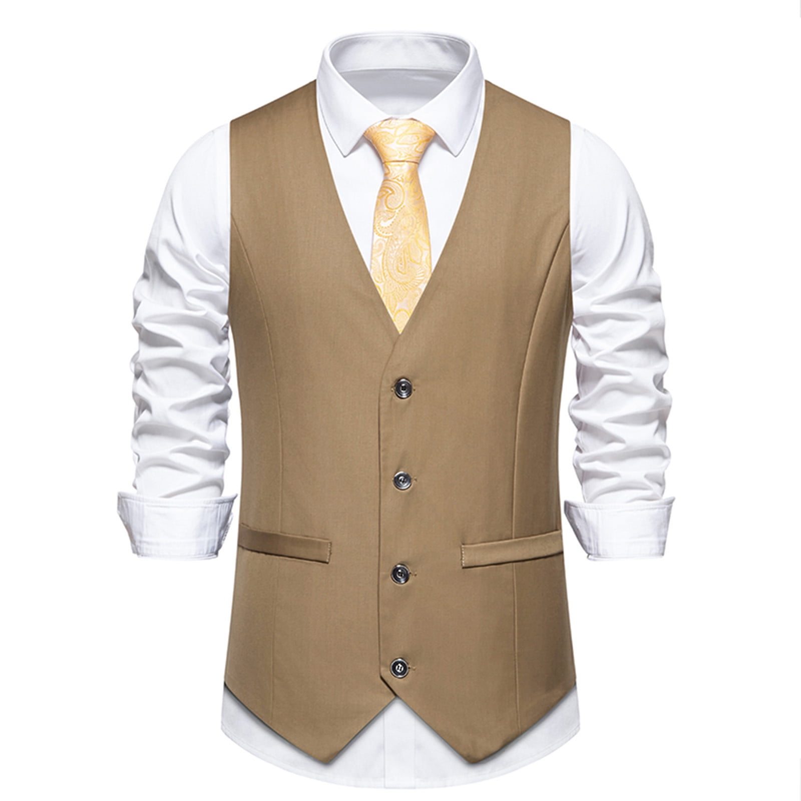 Suit Vests for Men with Pockets Dress Business Work Button-Down V Neck Sleeveless Waistcoats ...