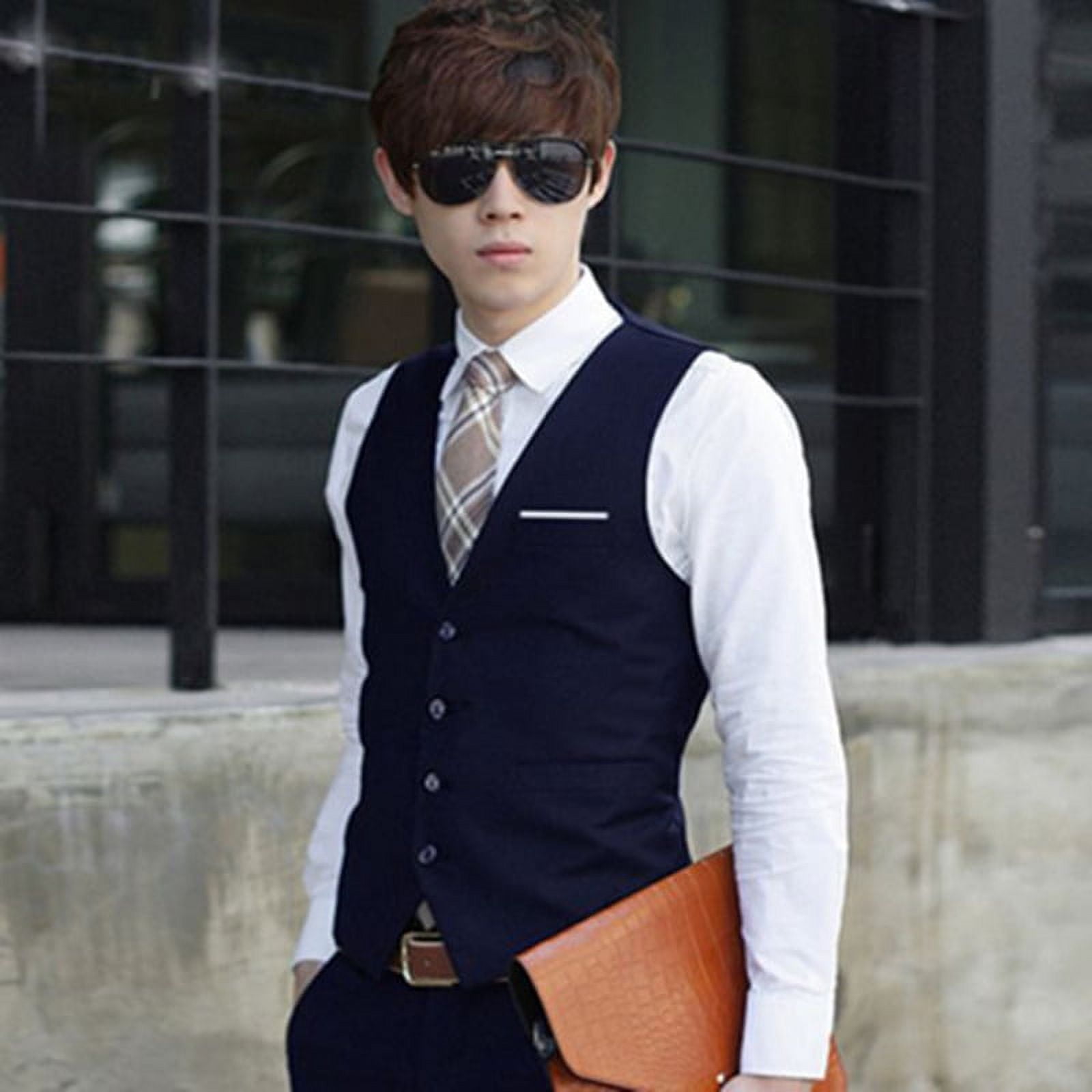 Suit waistcoat men's slim small waistcoat Korean version of four-button ...