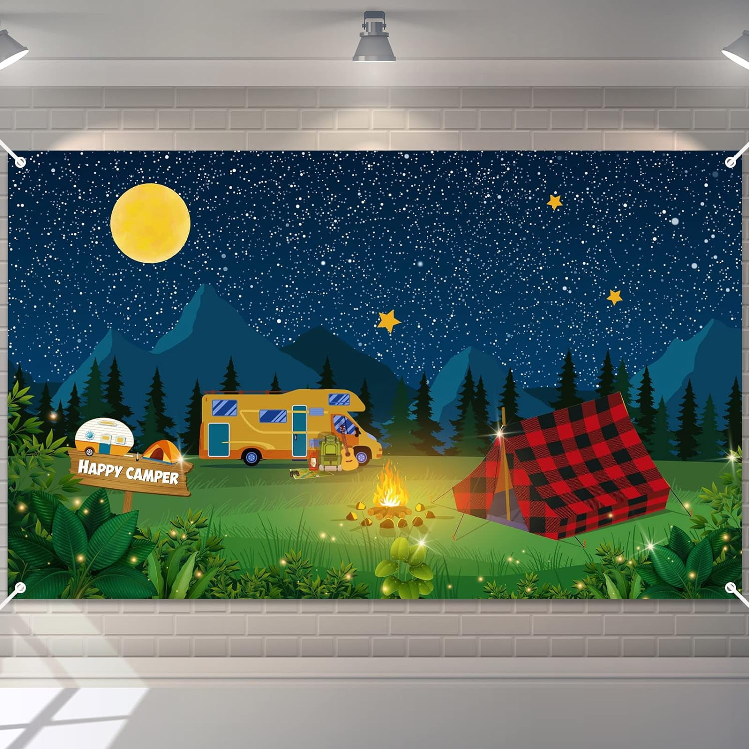 Suitable Camping Backdrop Fake Campfire Decoration Camper Birthday ...