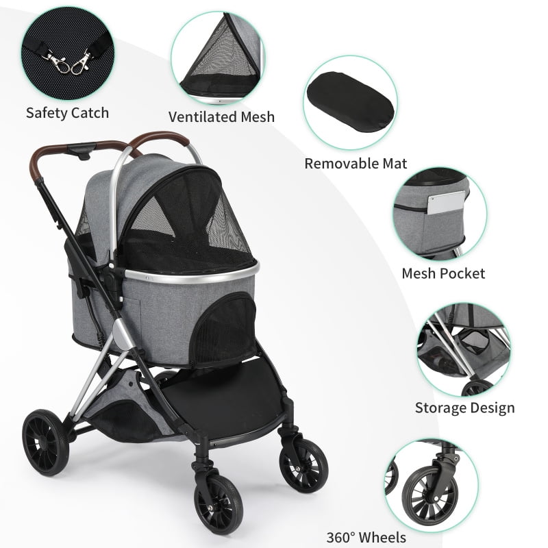 Suitable for Multiple Pet Types Pet Stroller 3 in 1, Folding ...