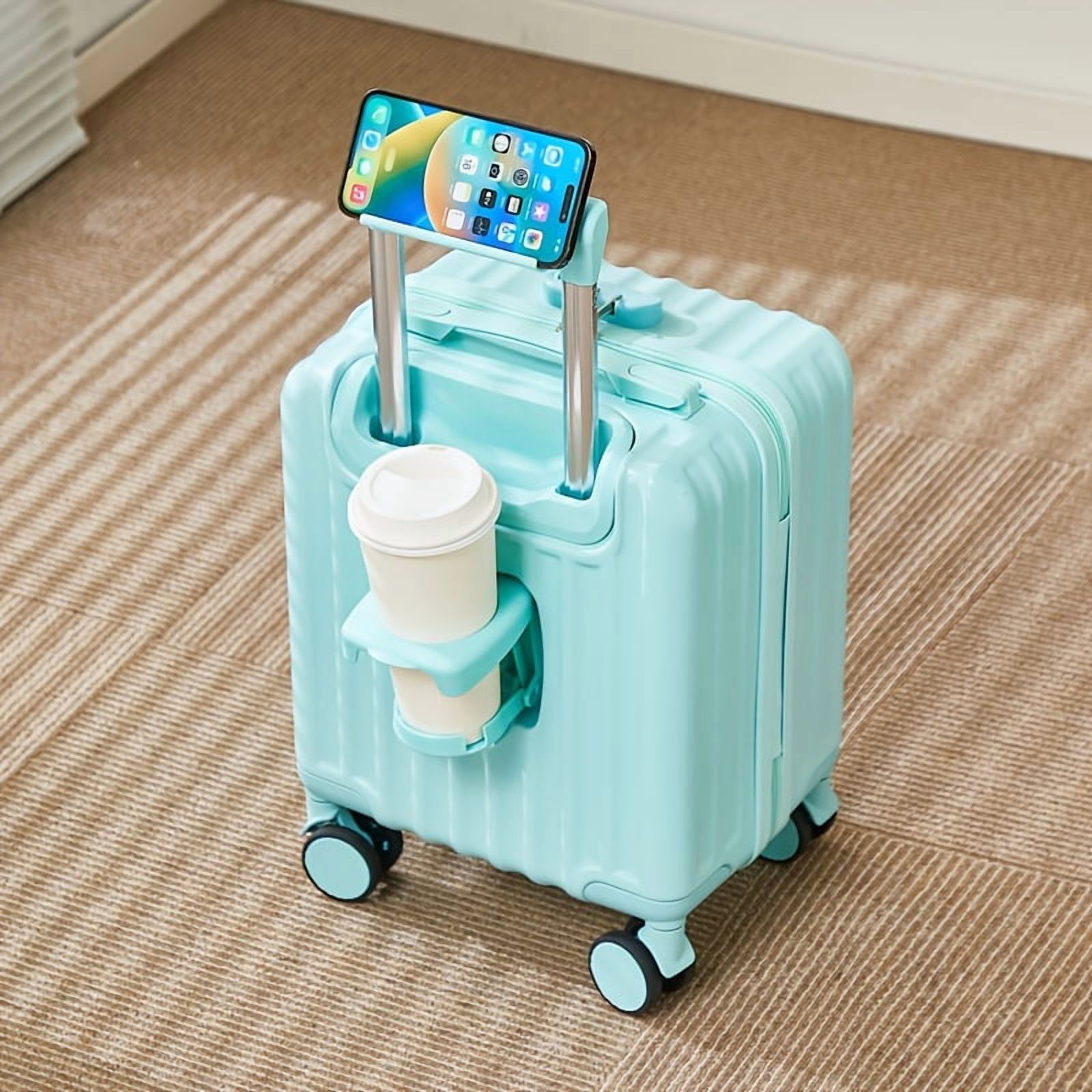 Suitcase 14-inch Carry-on ABS Trolley with Mobile Phone Holder and Cup ...