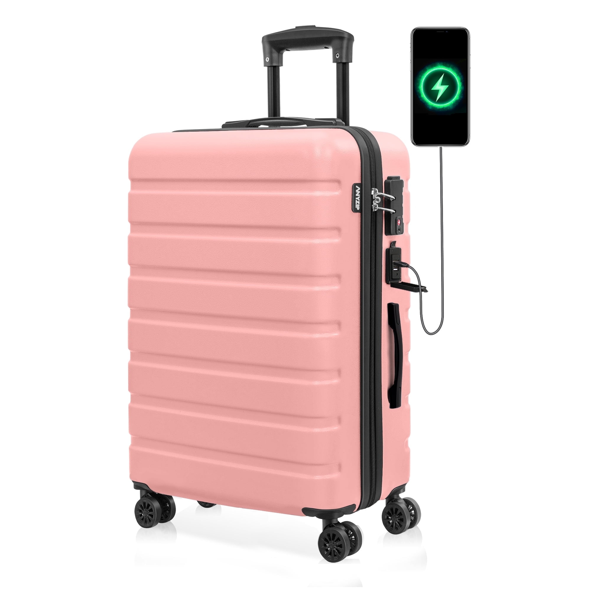 24" Checked-Medium Luggage,PC+ABS Hardside Lightweight Suitcase with ...