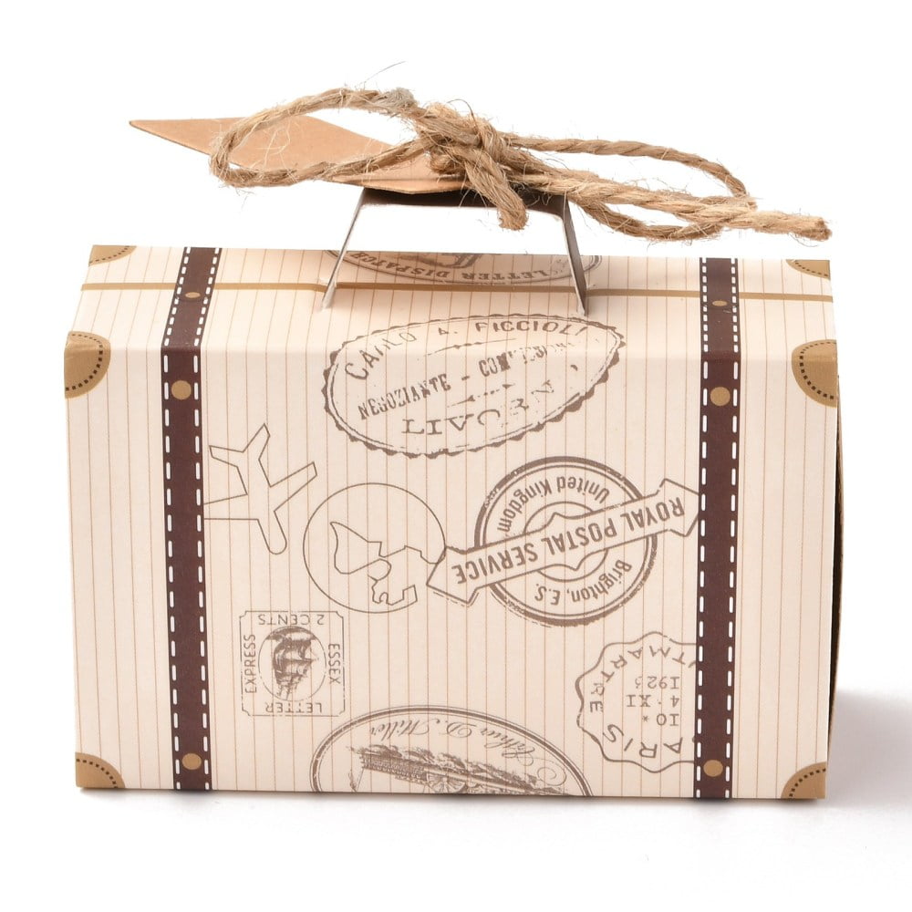 Suitcase Shape with Word Pattern Candy Packaging Box Hemp Rope for ...