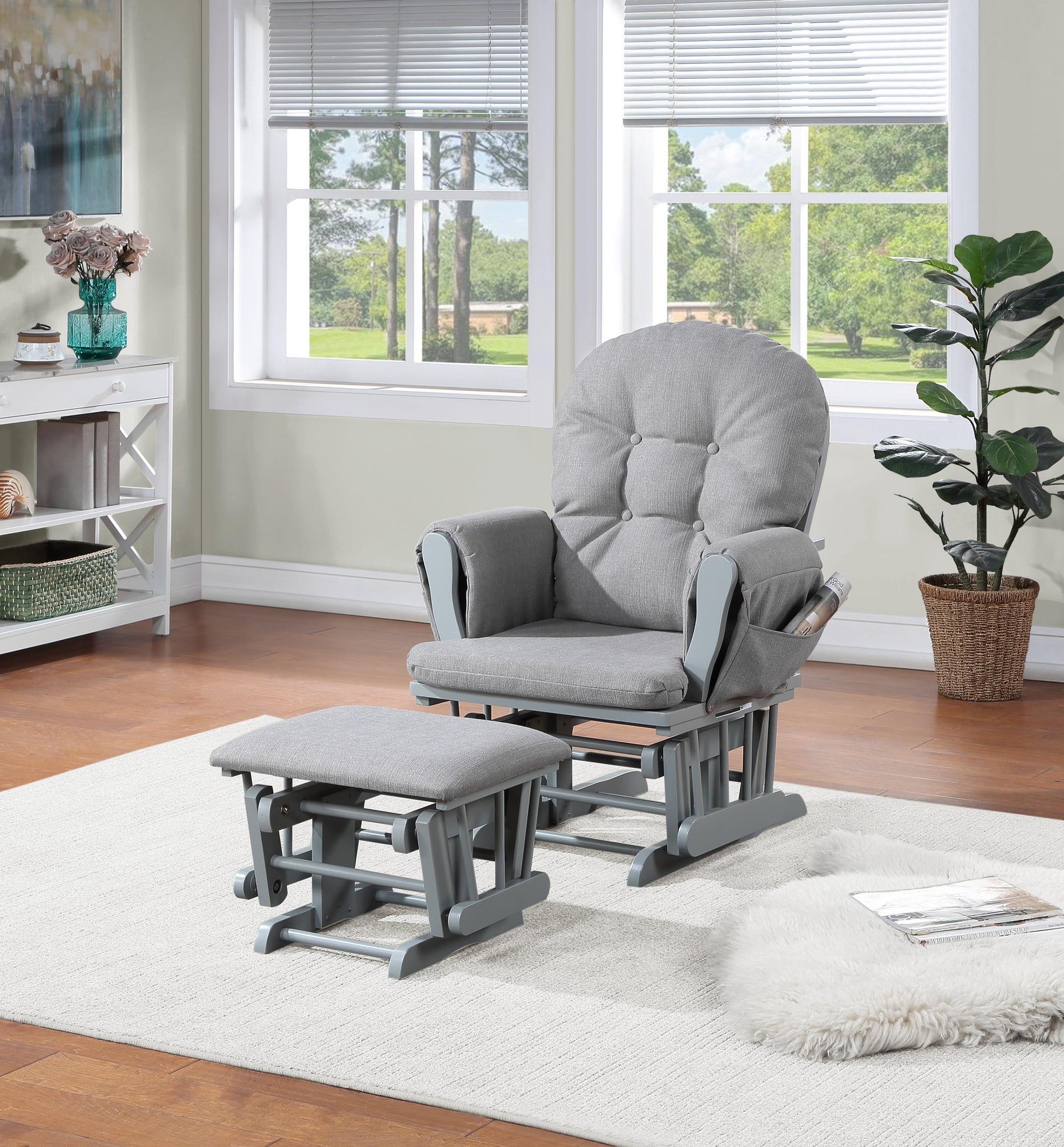 Suite Bebe Cleo Storage Glider and Ottoman, Gray Finish with Oyster ...