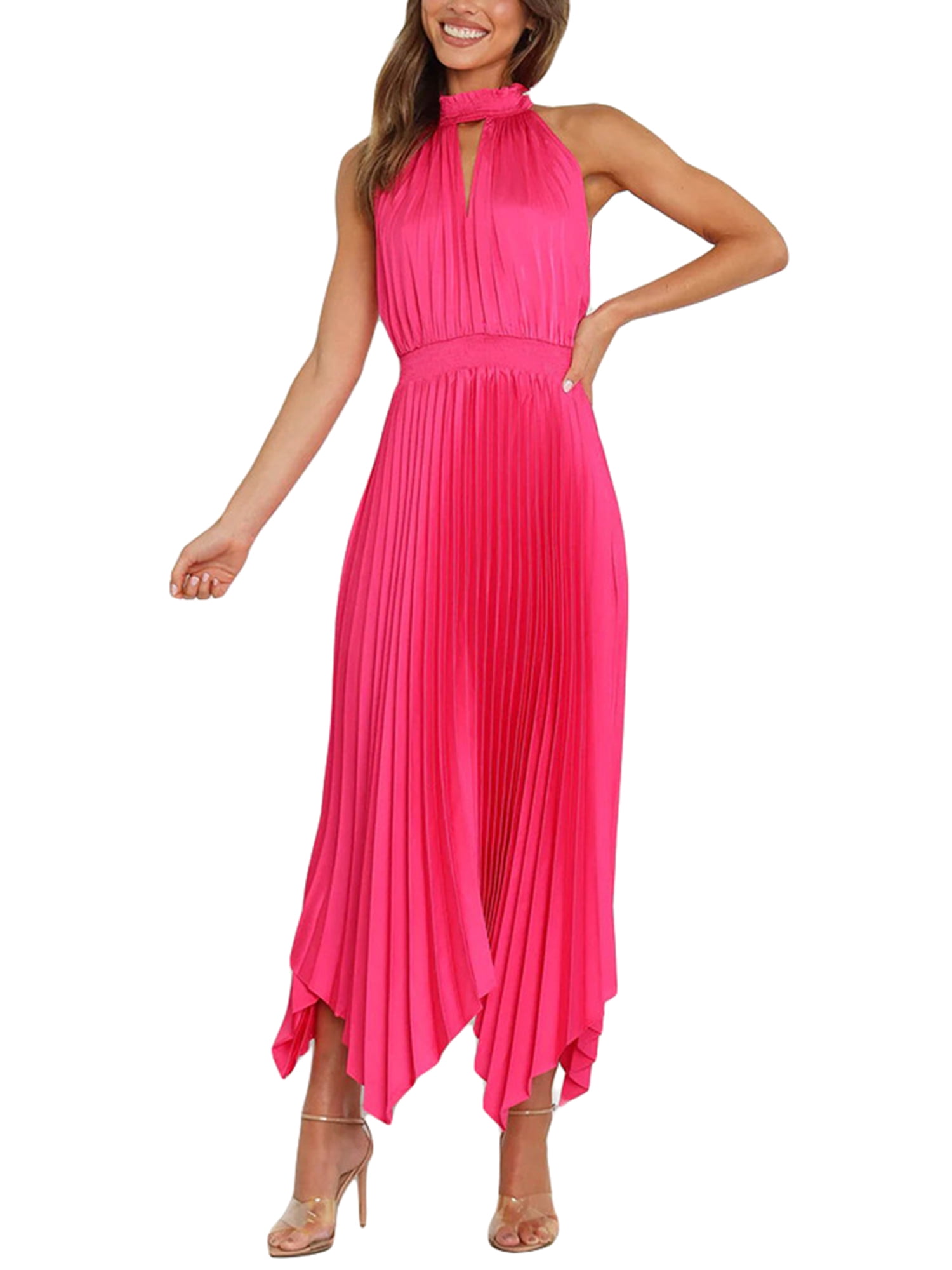 Suity Women Summer Casual Midi Dress Solid Color Halter Neck Sleeveless ...