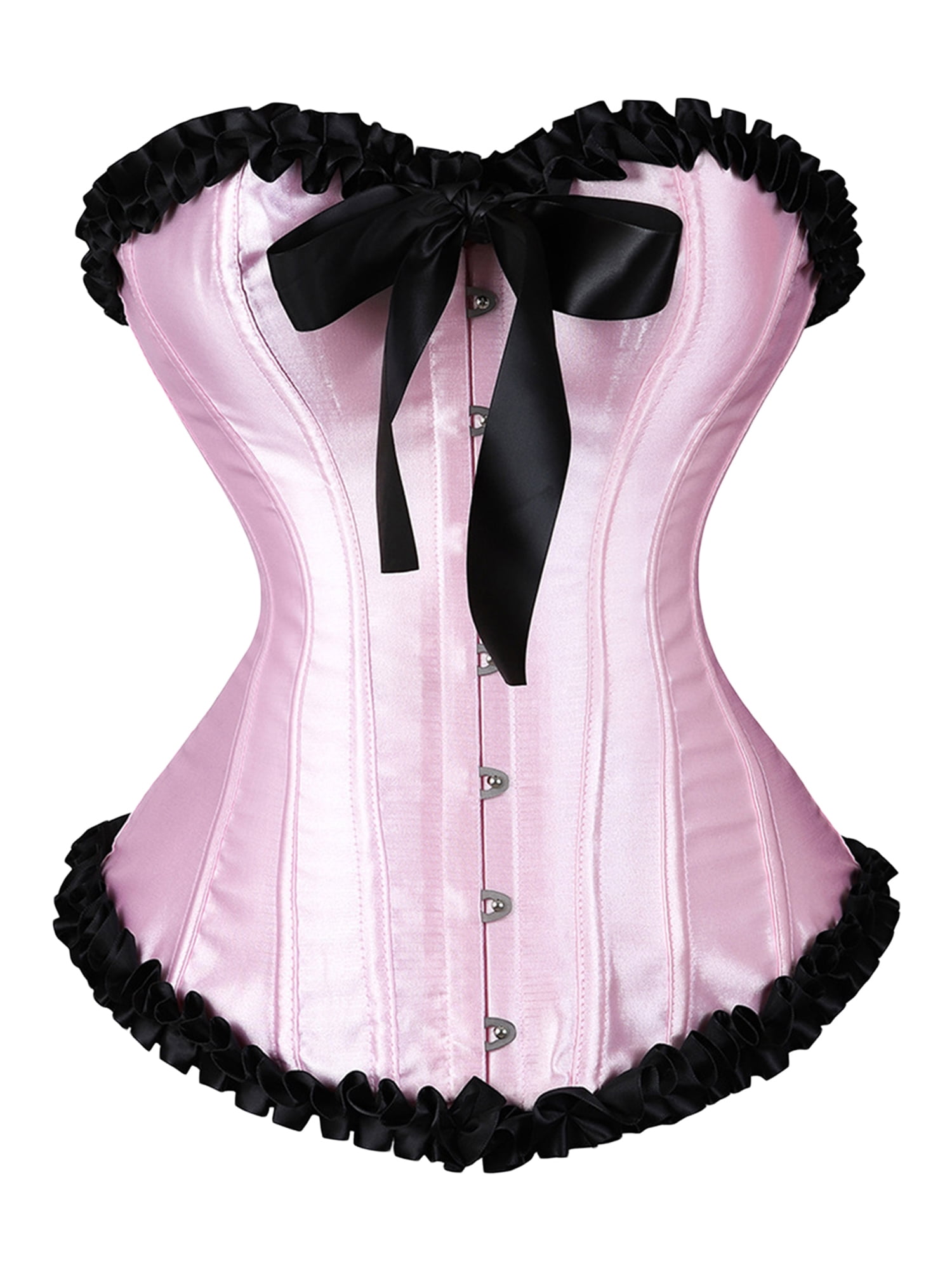 Suity Women's Slim Corset Tube Tops, Contrasr Color Ruffled Front Bow Central Clasp Low Cut ...