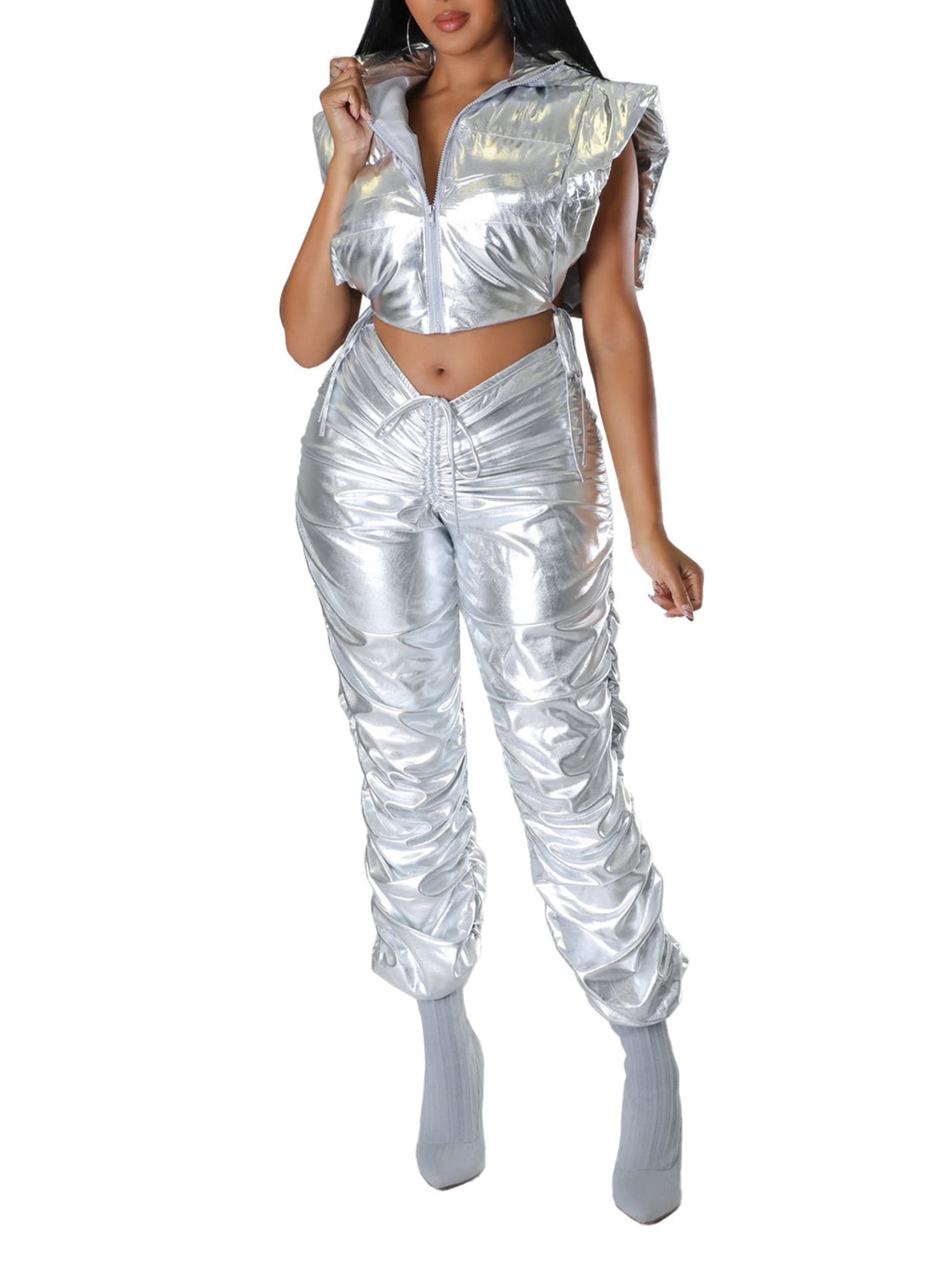 Suity Women's Winter Metallic Waistcoat Sleeveless Full Zip Puffy Hood Vest Jacket Lightweight ...