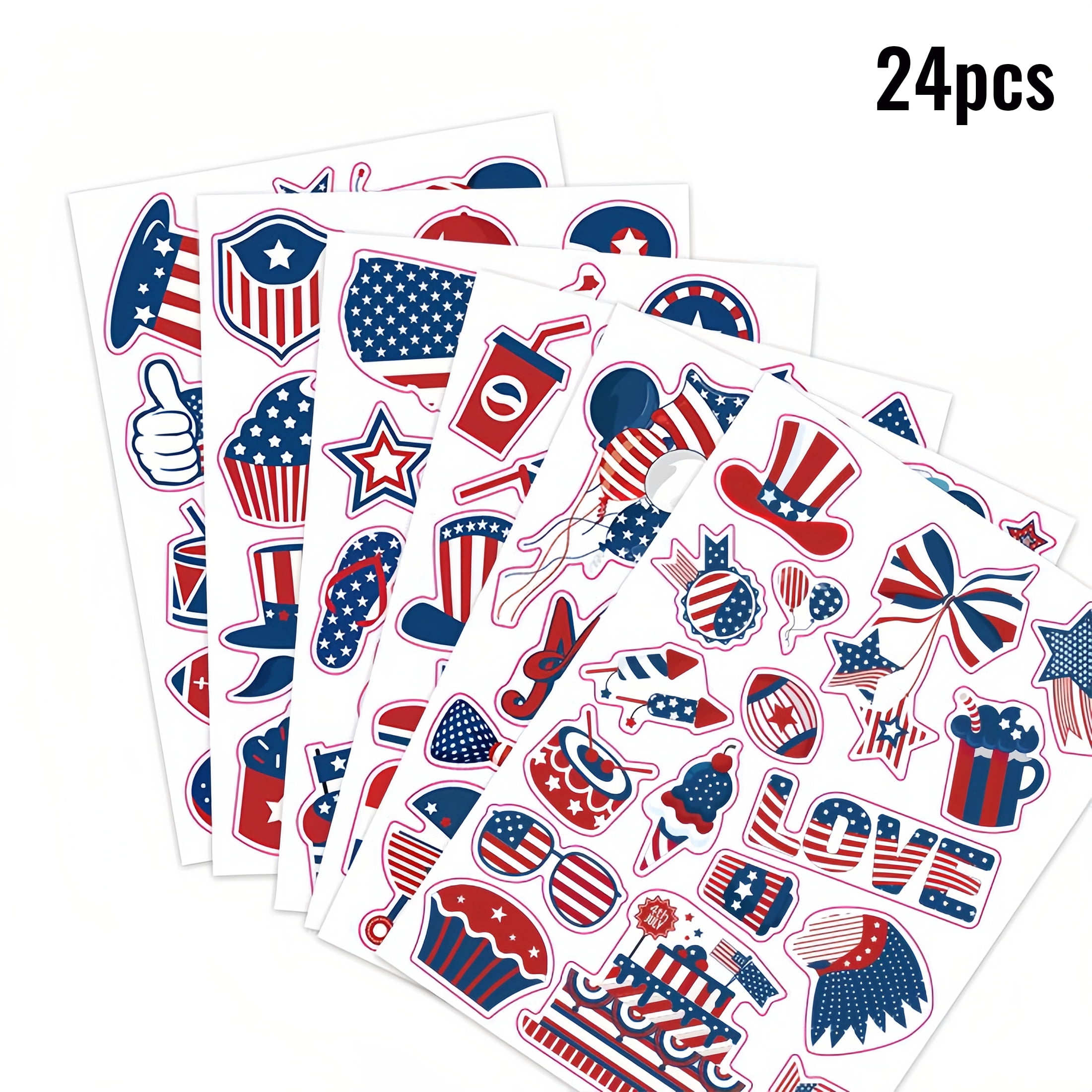 Suizaomo 24 Sheets Patriotic Stickers, 4th of July Crafts, Red White ...
