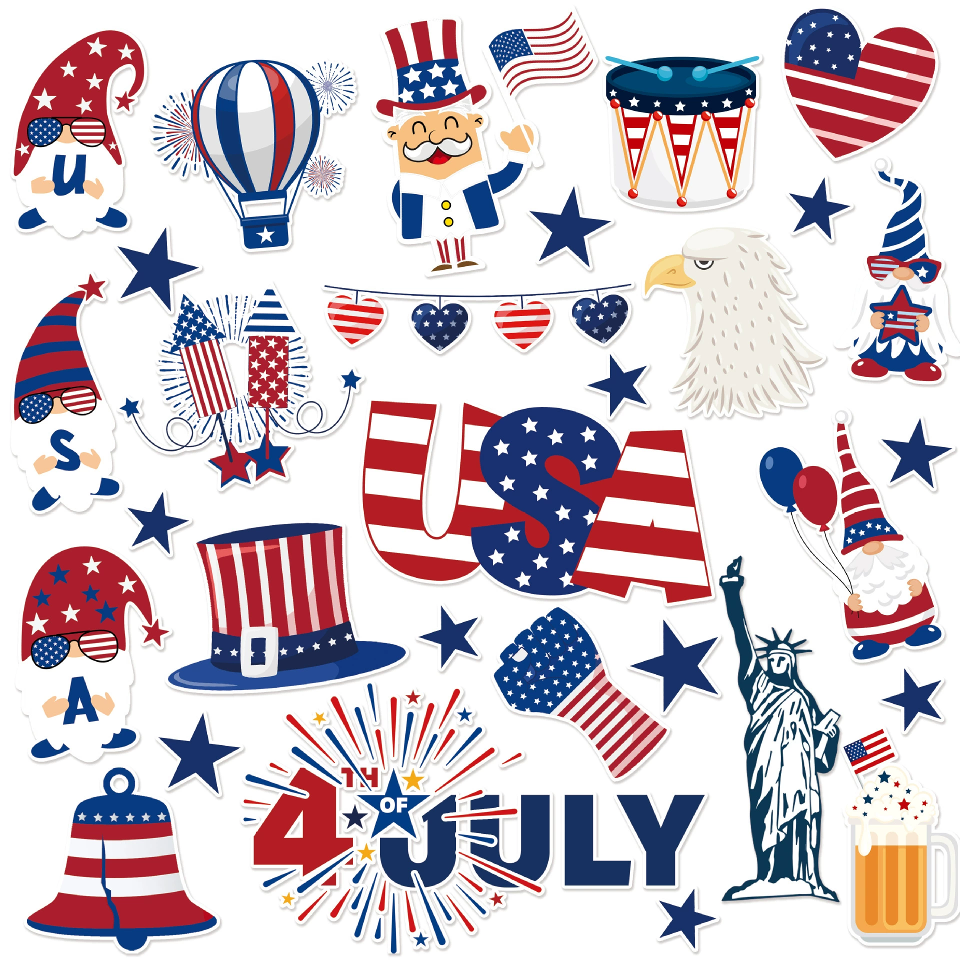 Suizaomo 32Pcs 4th of July Paper Cut-Outs Patriotic American Flag Cut ...