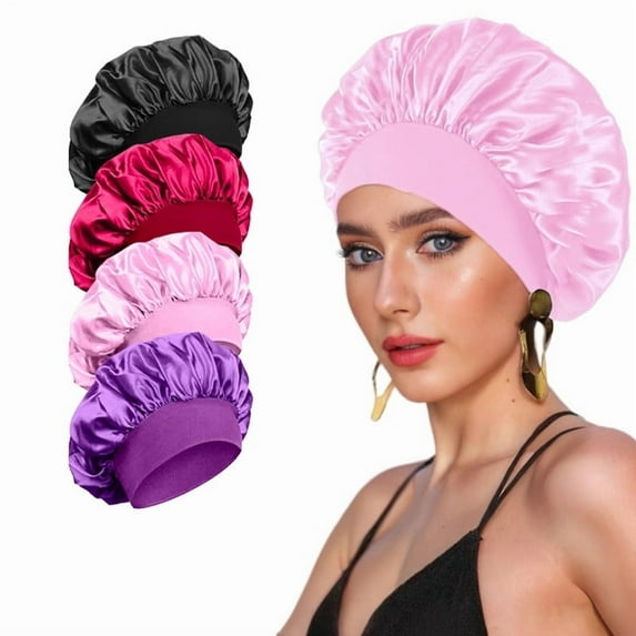 Suizaomo 4Pcs Silk Bonnet for Sleeping Women Satin Bonnet,Elastic Hair ...