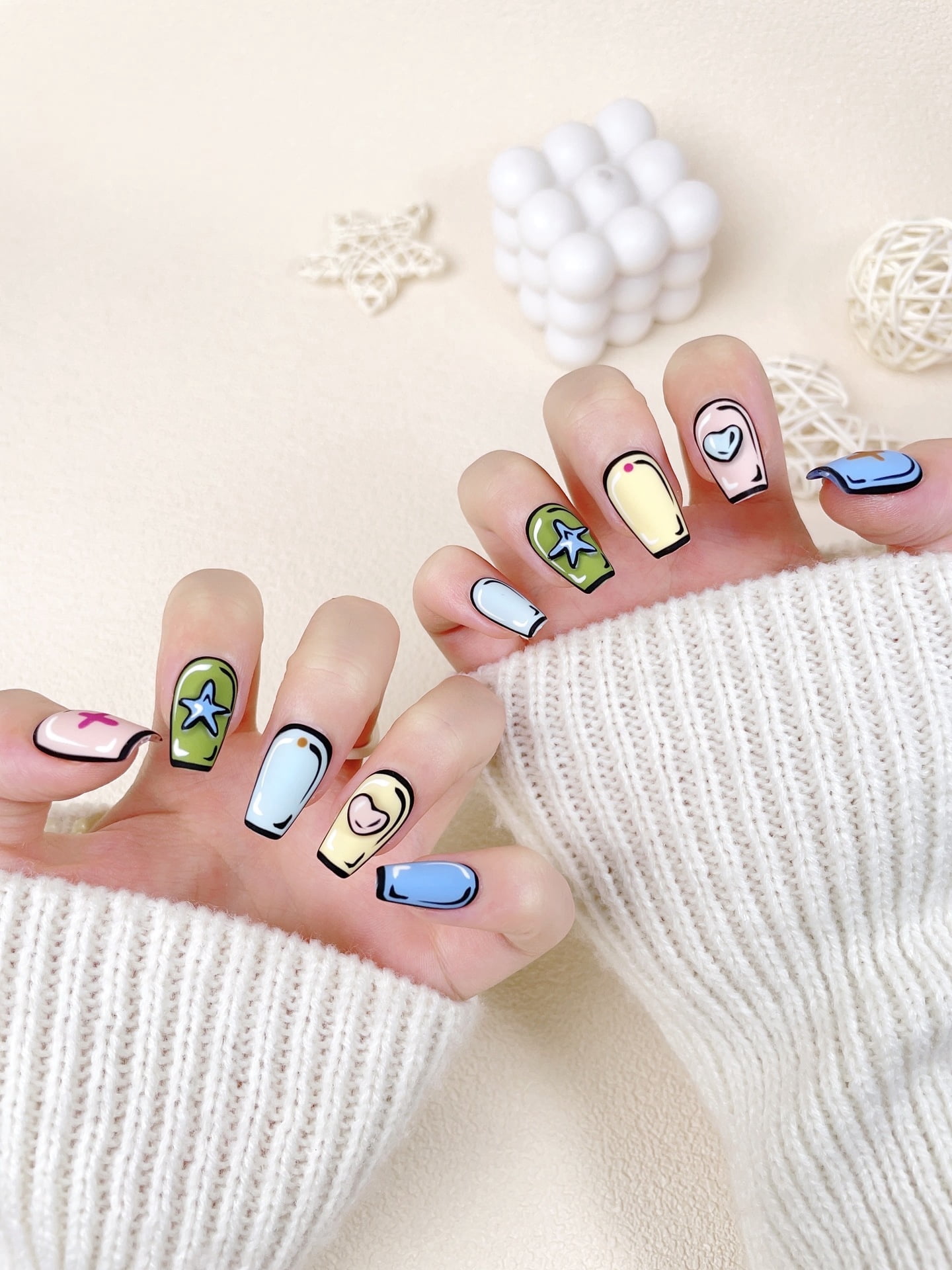 Suizaomo Press On Nails Handmade French Tip Nails with File & Nail ...