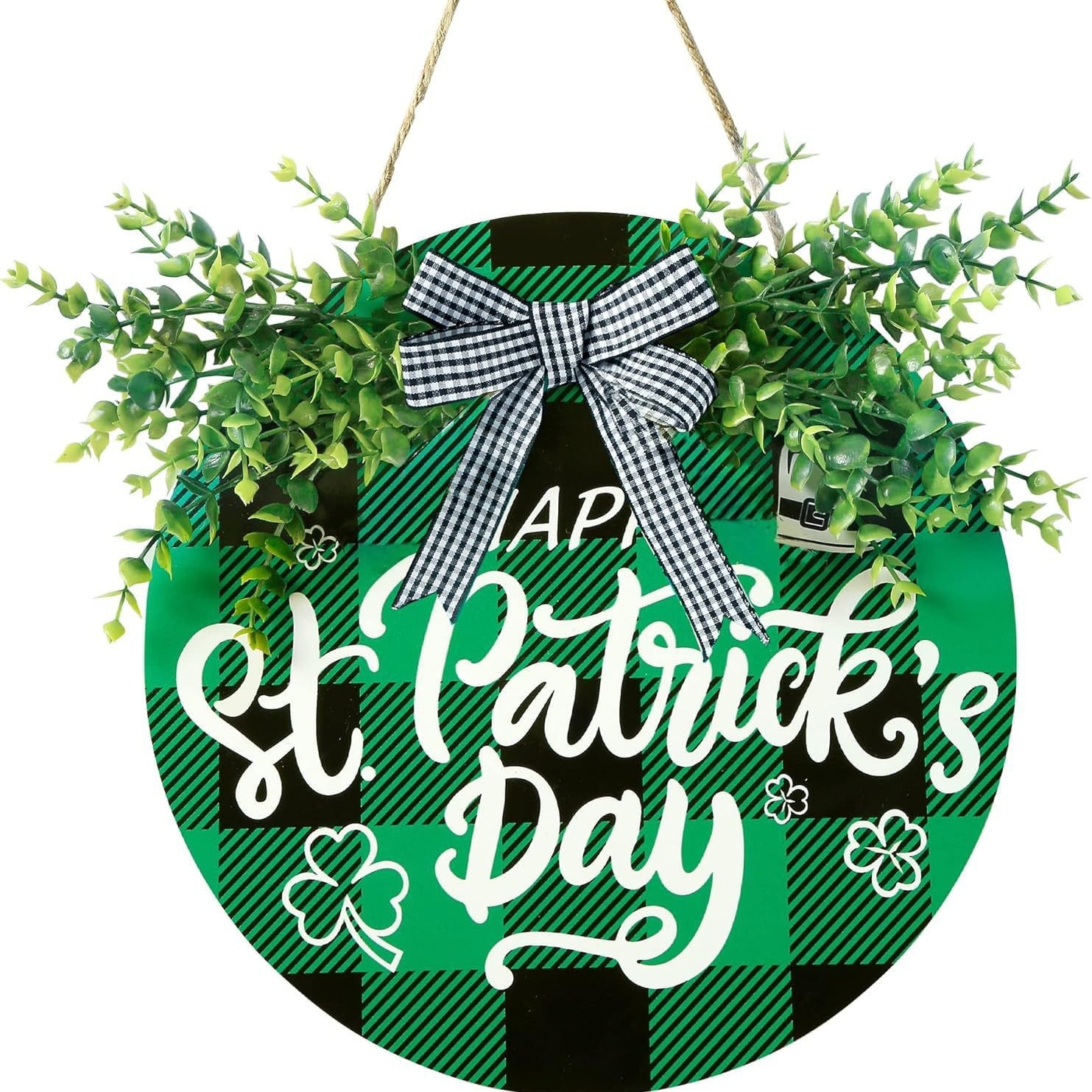 Suizaomo St Patricks Day Decorations Buffalo Plaid Wooden Hanging Door ...