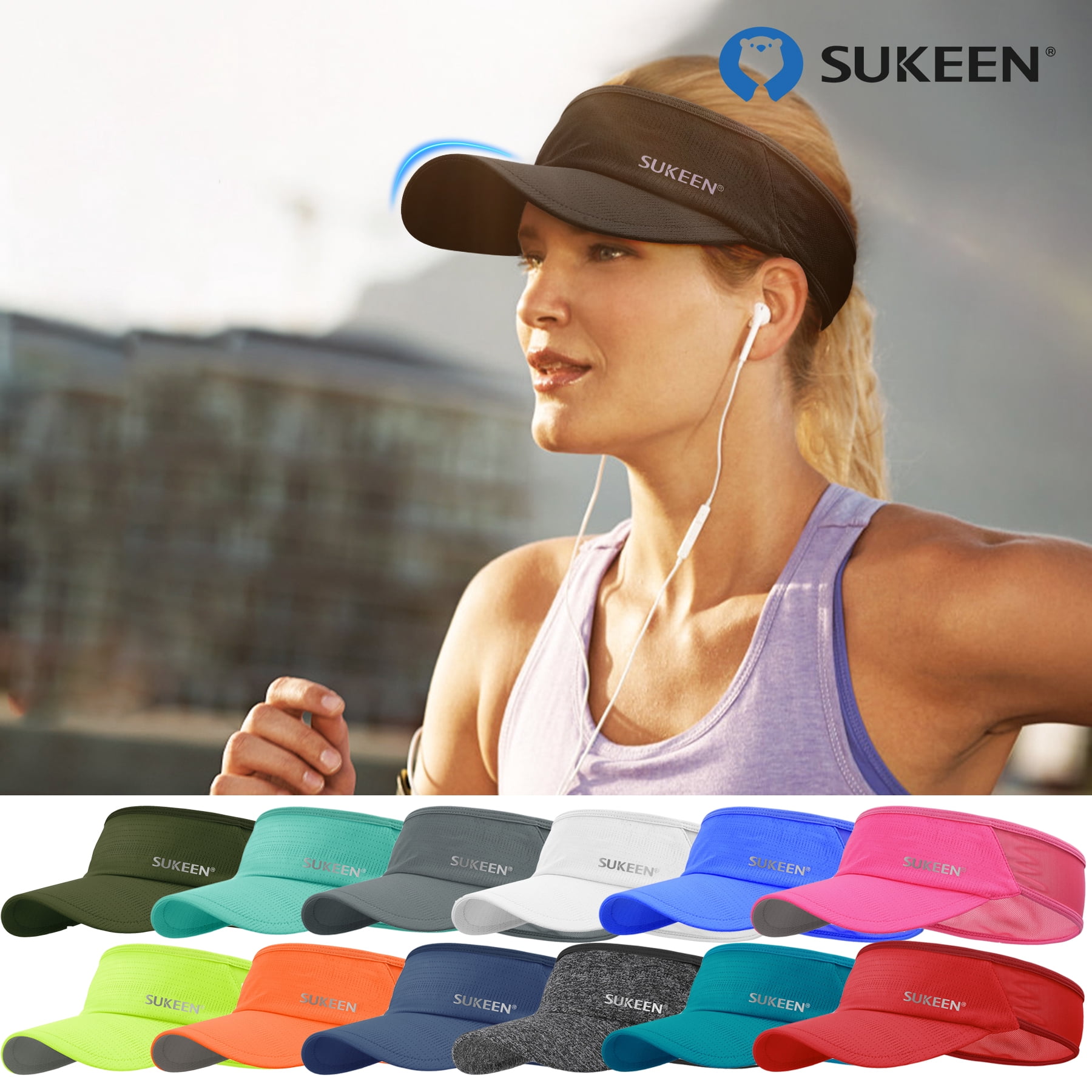 Sukeen Sport Sun Visor Men Women Breathable Cooling Stretchy Visor Hat ...