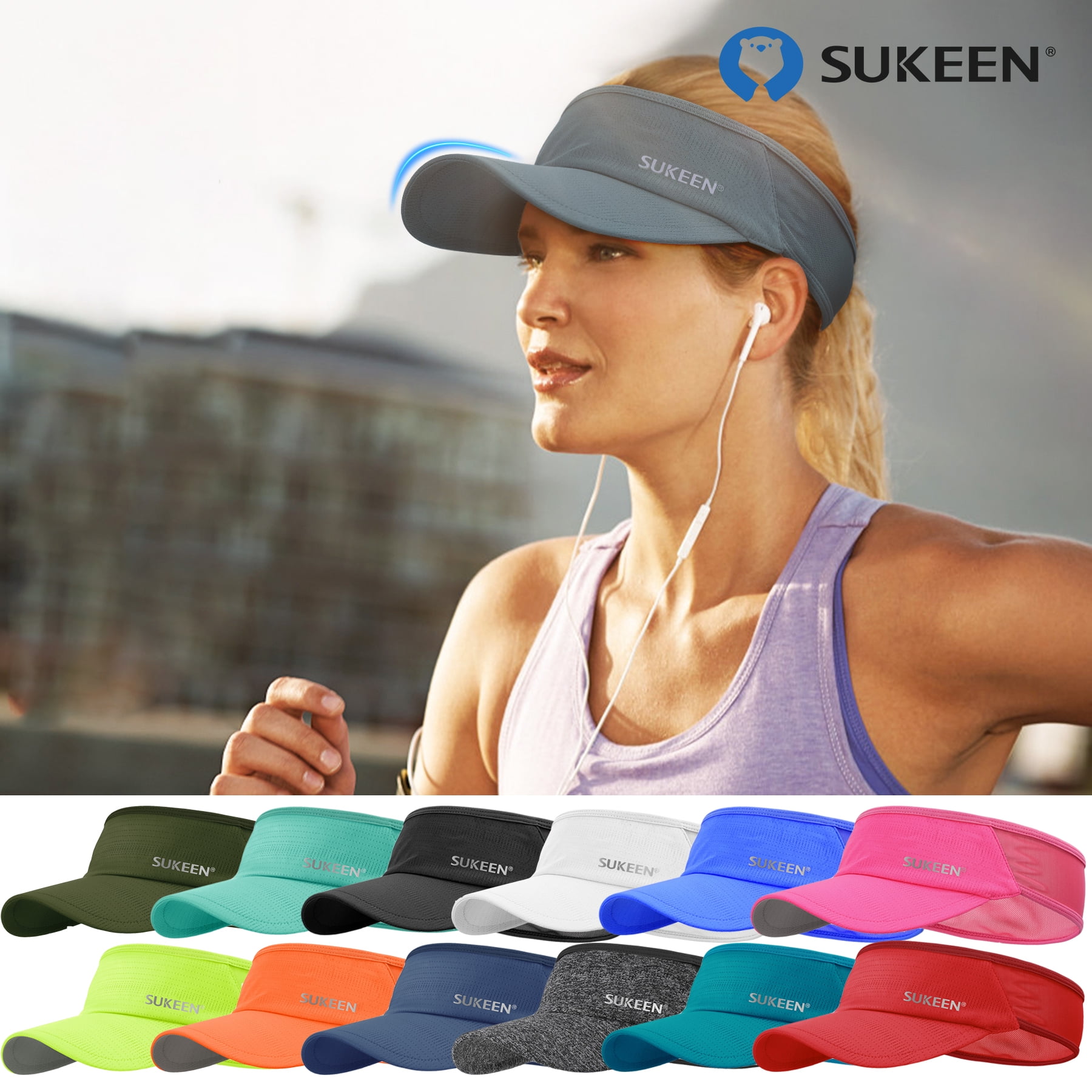 Sukeen Sport Sun Visor Men Women Breathable Cooling Stretchy Visor Hat ...