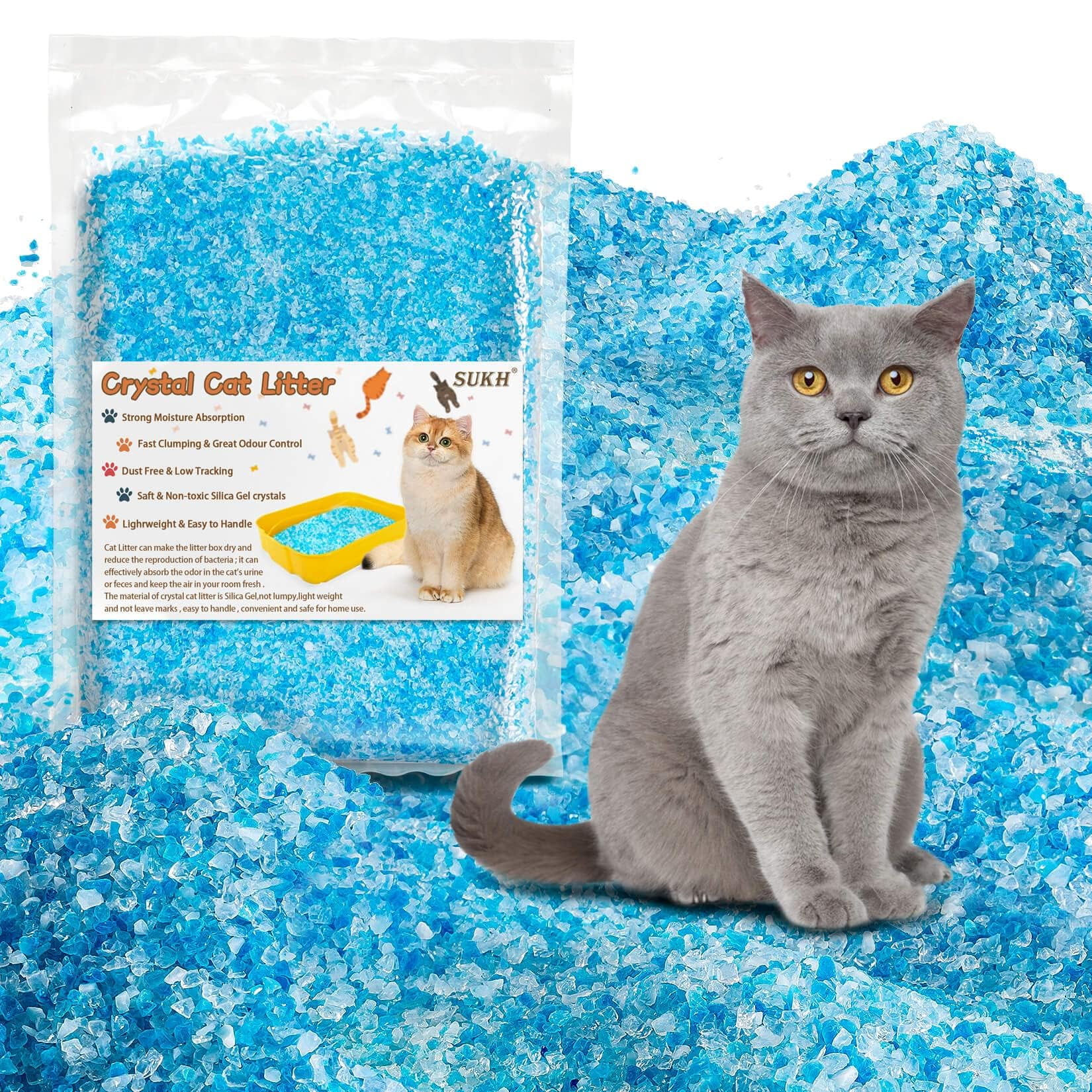 Sukh 14.8 OZ Crystal Cat Litter - Cat Litter Premium Blue White Clear ...