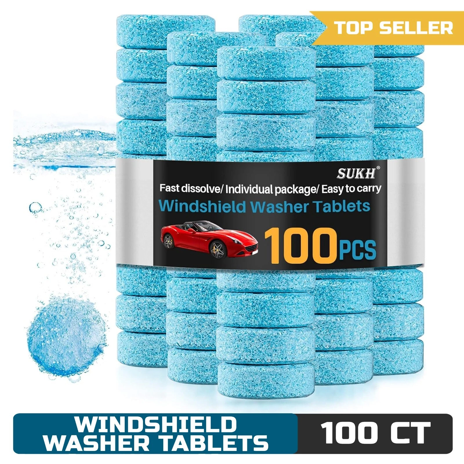 Sukh Car Windshield Washer Tablets, 100-Pack - Glass Cleaner ...