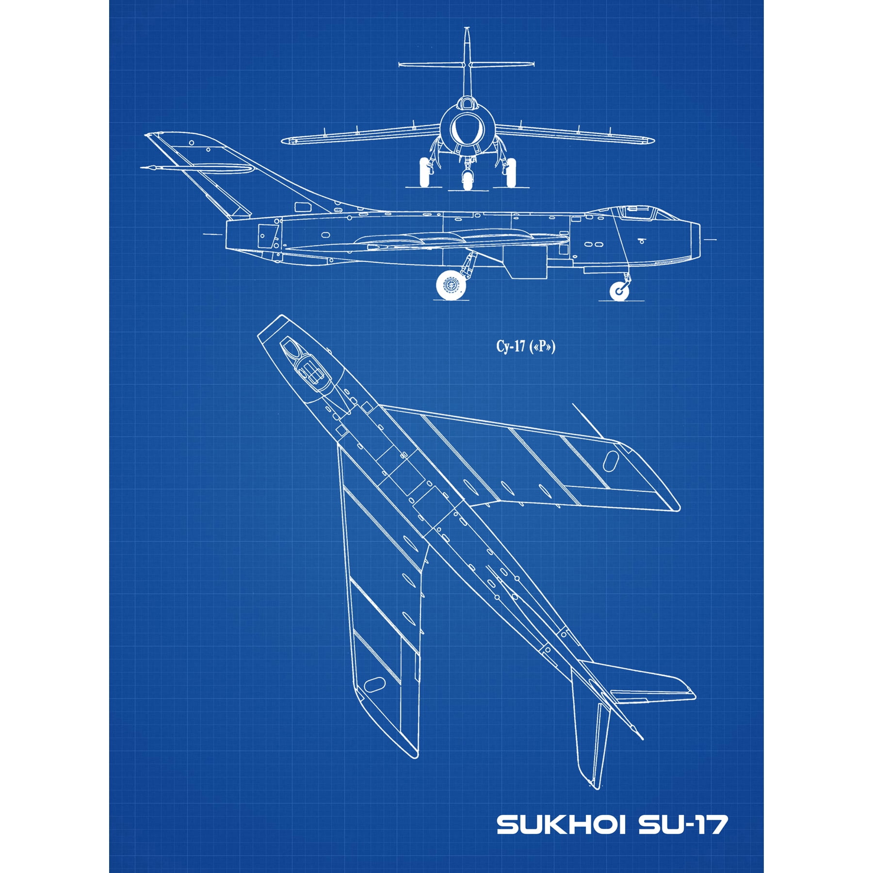 Sukhoi Su-17 Soviet Fighter Bomber Blueprint Plan Extra Large XL Wall ...