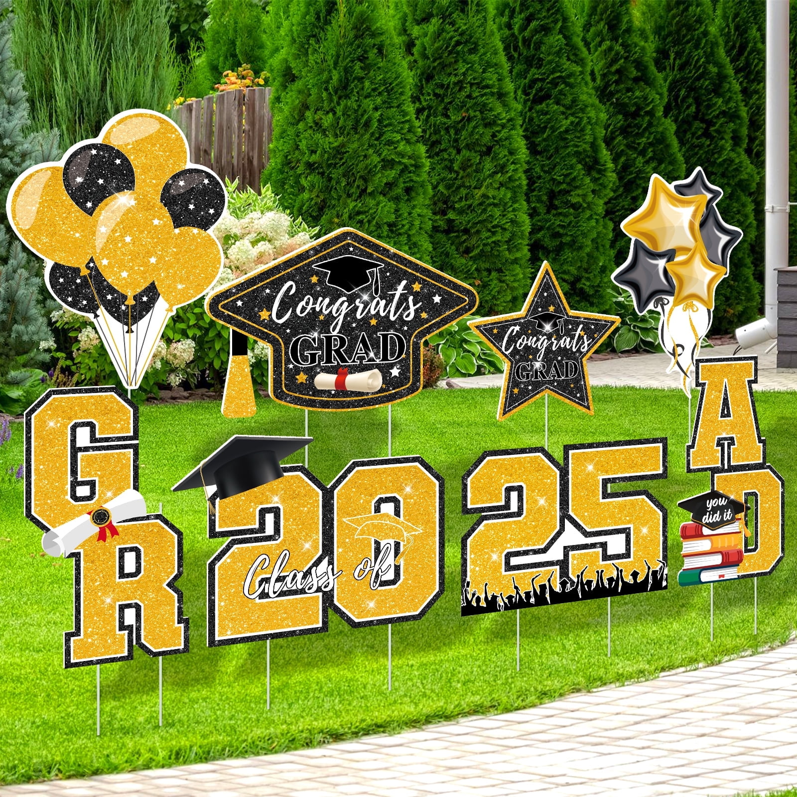 Suknil 8Pcs Outdoor Graduation Yard Sign, Class of 2024 Decorations ...